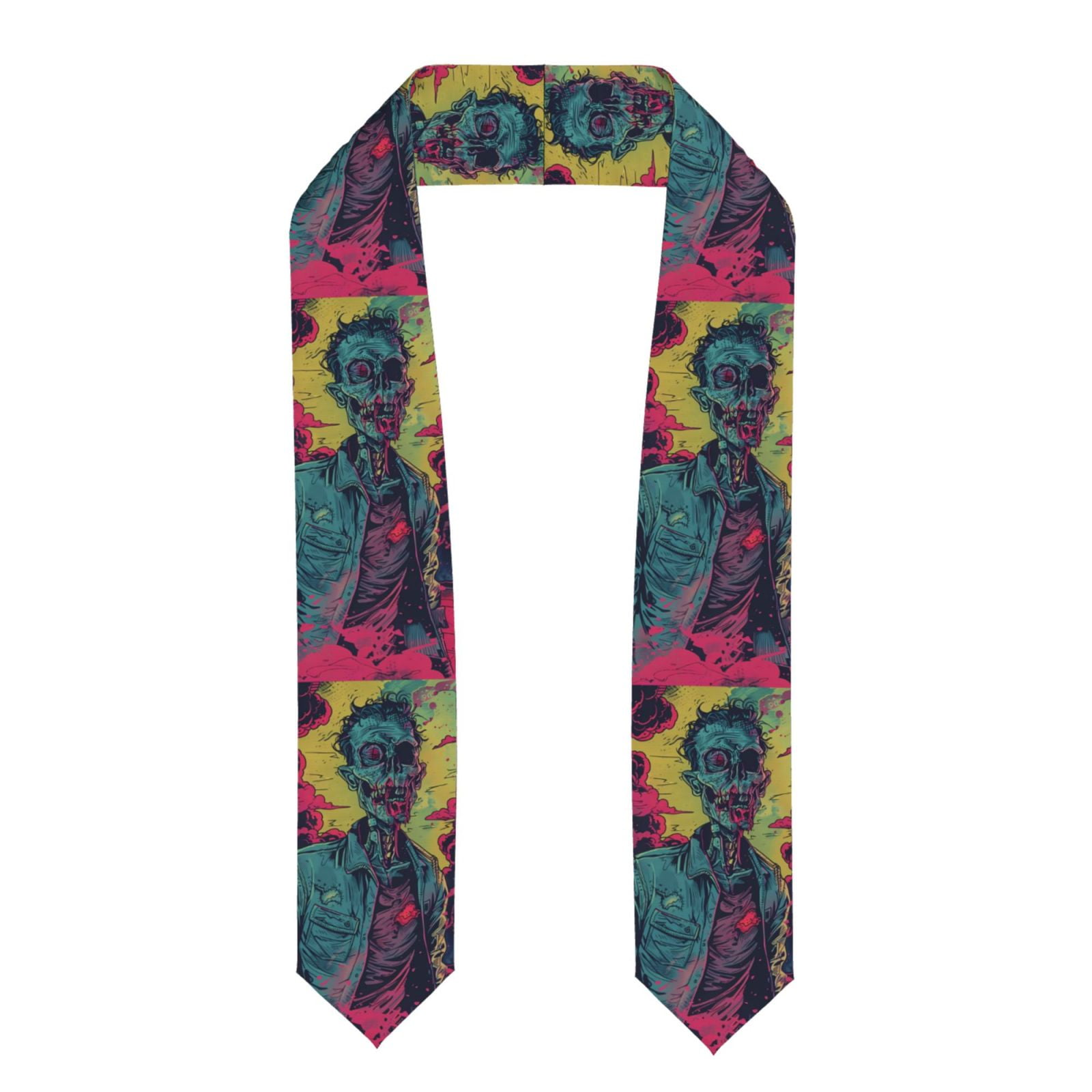 Daiia Neon Zombie Skull Pattern Graduation Shawl Stole – Satin ...