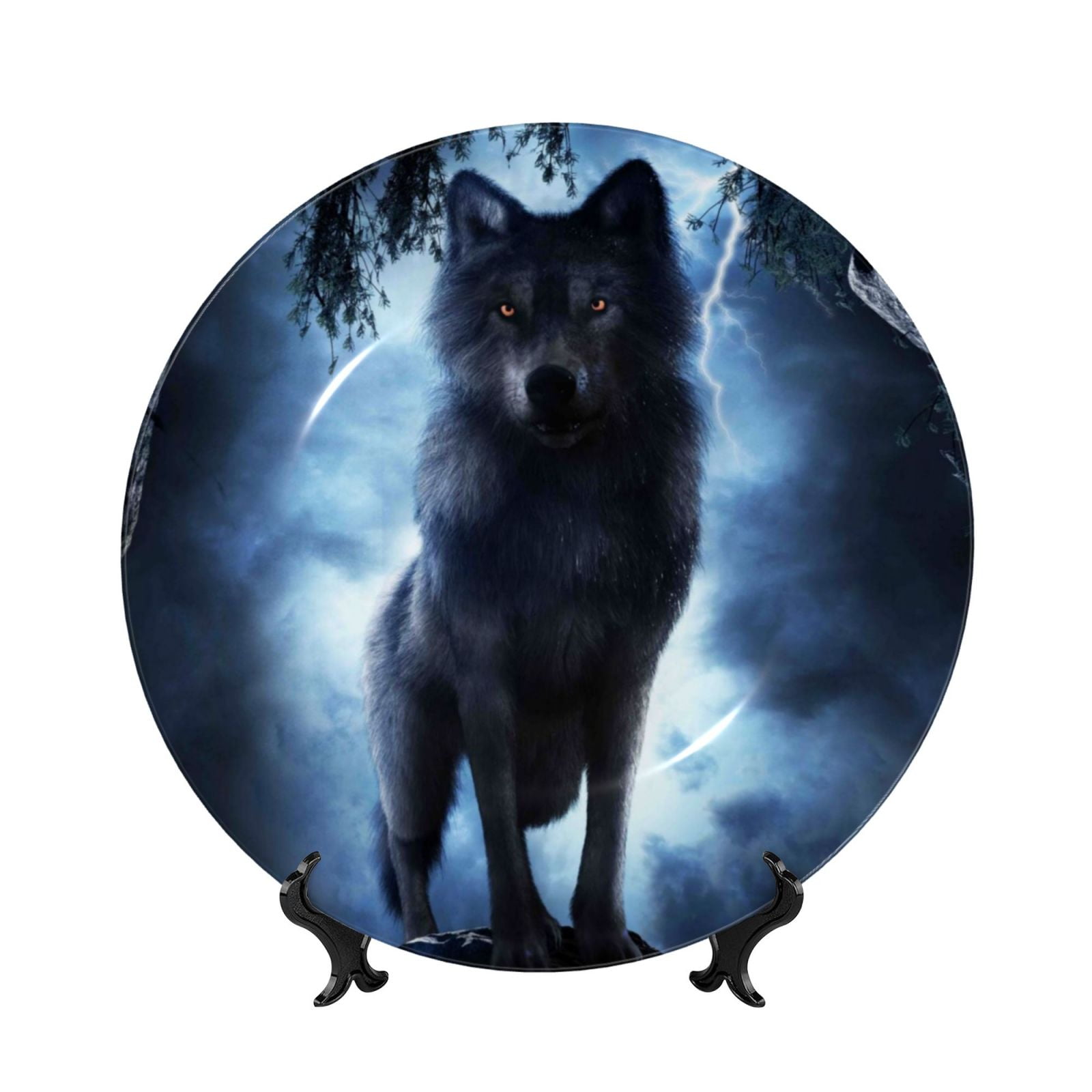 Daiia Night Scene of Wolves Printed Pattern Ceramic Plate Dinner Plates ...
