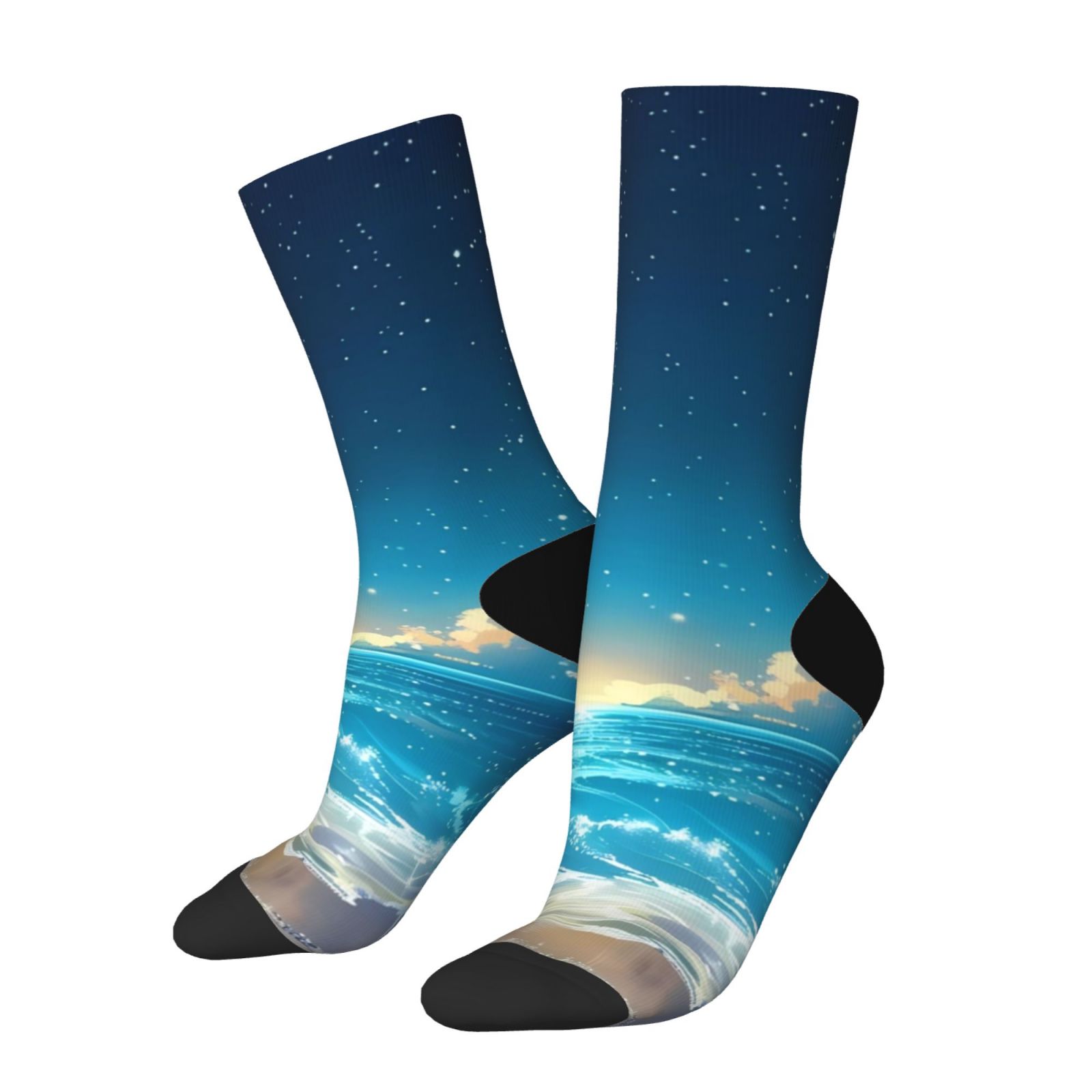 Daiia Night Sky Beach Scene Print Crew Socks – Soft Breathable Long ...