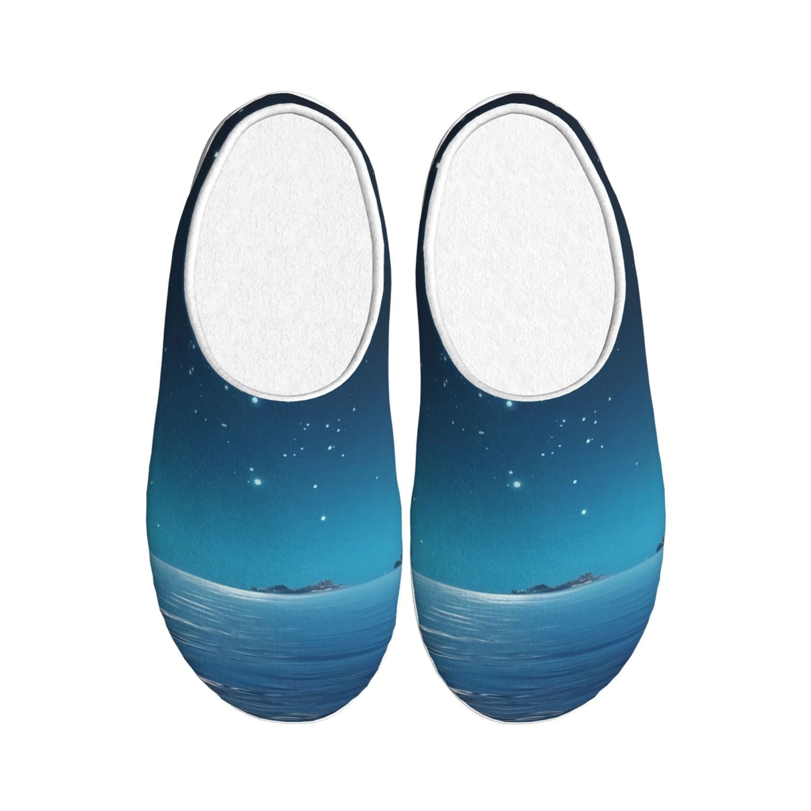 Daiia Night Sky Moon Dolphin Print Women’s Fuzzy Slippers Memory Foam ...