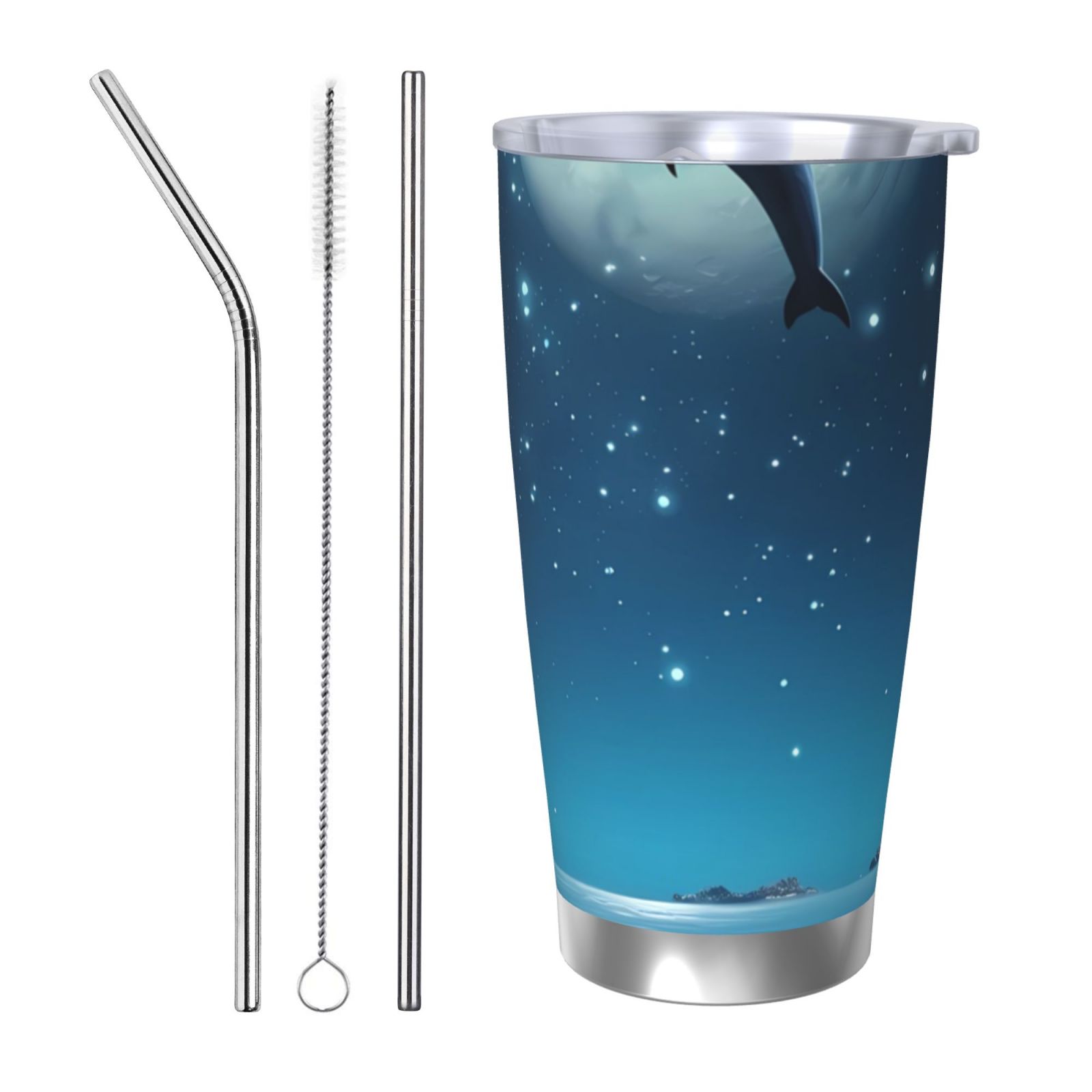 Daiia Night Sky Moon Dolphin Printed 20oz Insulated Coffee Cup with ...
