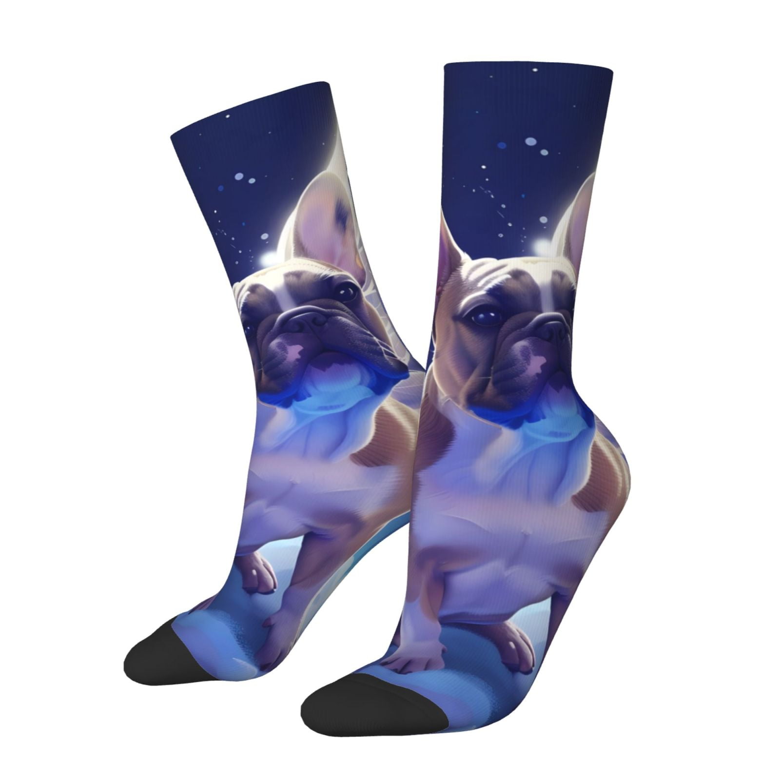 Daiia Night Sky Winged French Bulldog Print Crew Socks – Soft ...