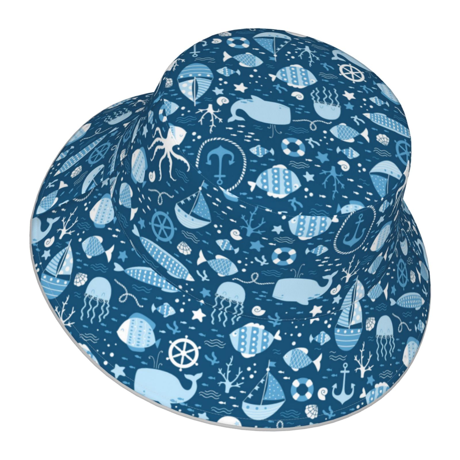 Daiia Octopus And Whale Pattern Bucket Hat - Trendy Cotton Sun Hat for ...
