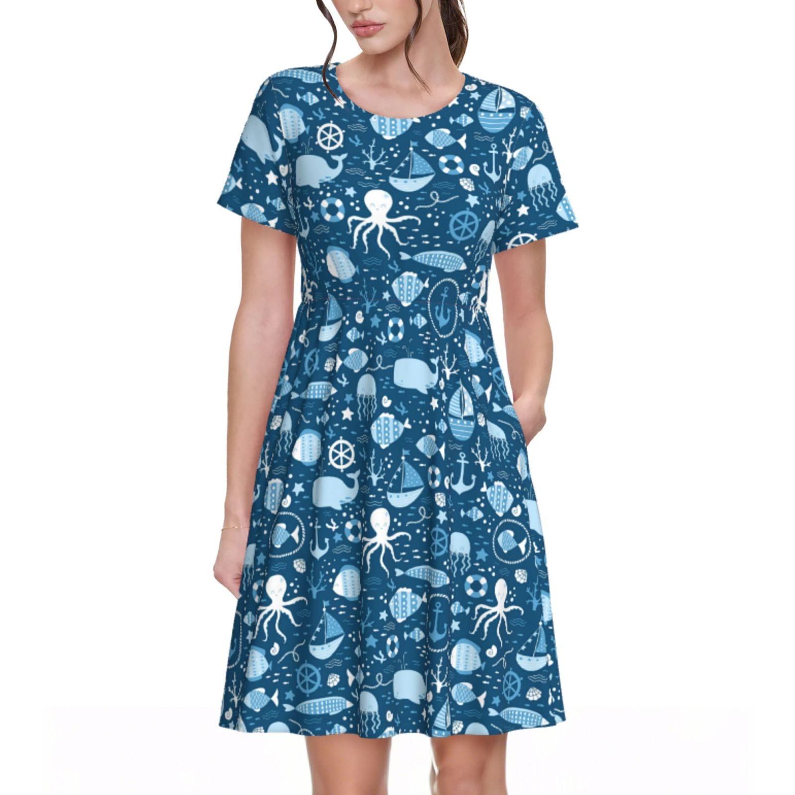 Daiia Octopus And Whale Print Women's Dresses 2025 Trendy Short sleeve ...