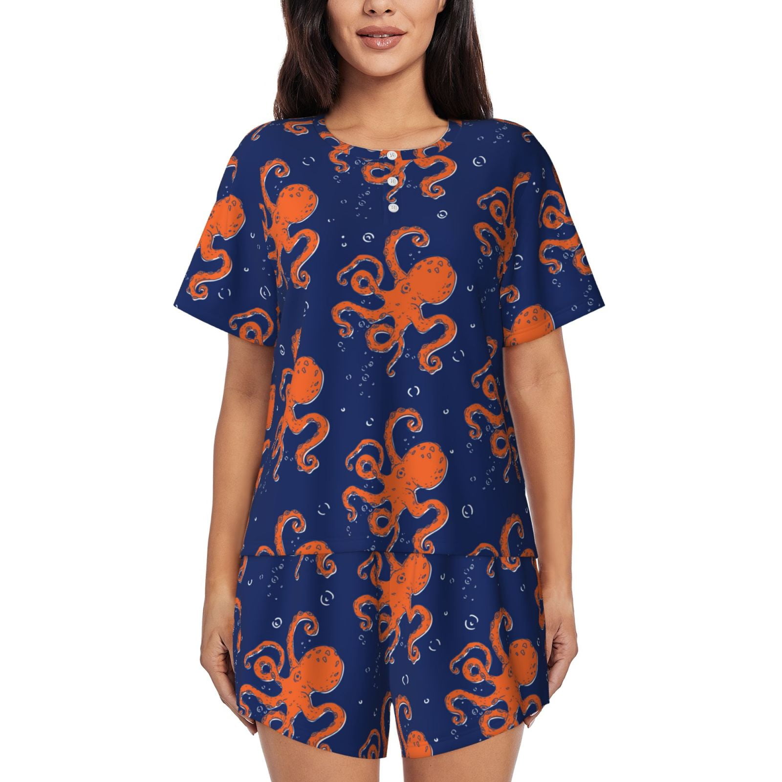 Daiia Octopus Pattern Womens Pajama Sets Short Sleeve Pajamas for Women ...