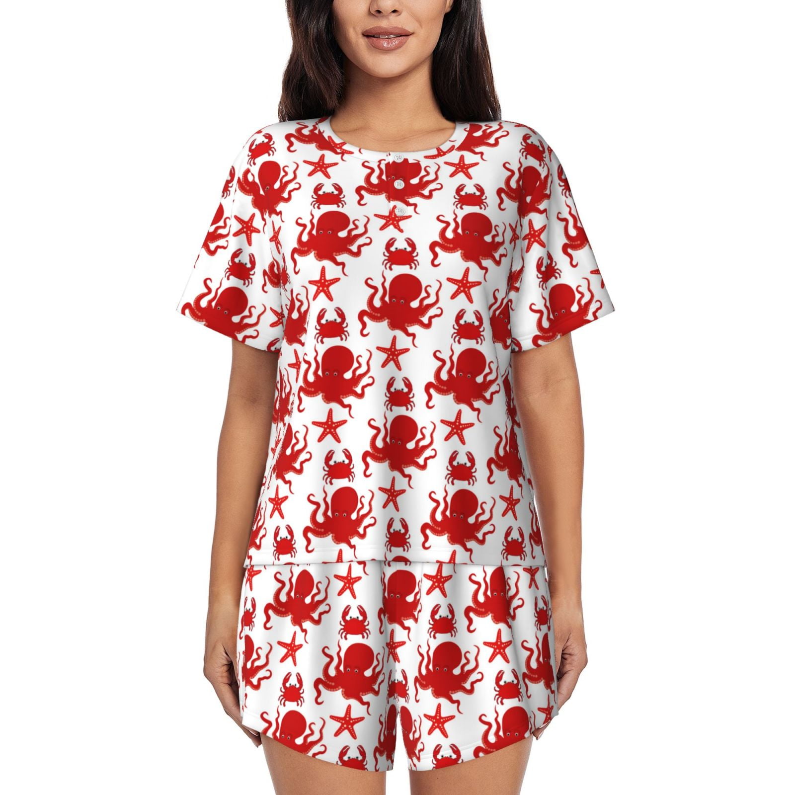 Daiia Octopus Pattern Womens Pajama Sets Short Sleeve Pajamas for Women ...
