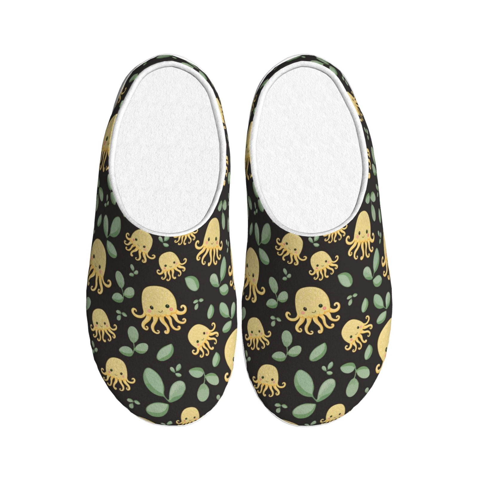 Daiia Octopuses And Leaves Print Women’s Fuzzy Slippers Memory Foam ...