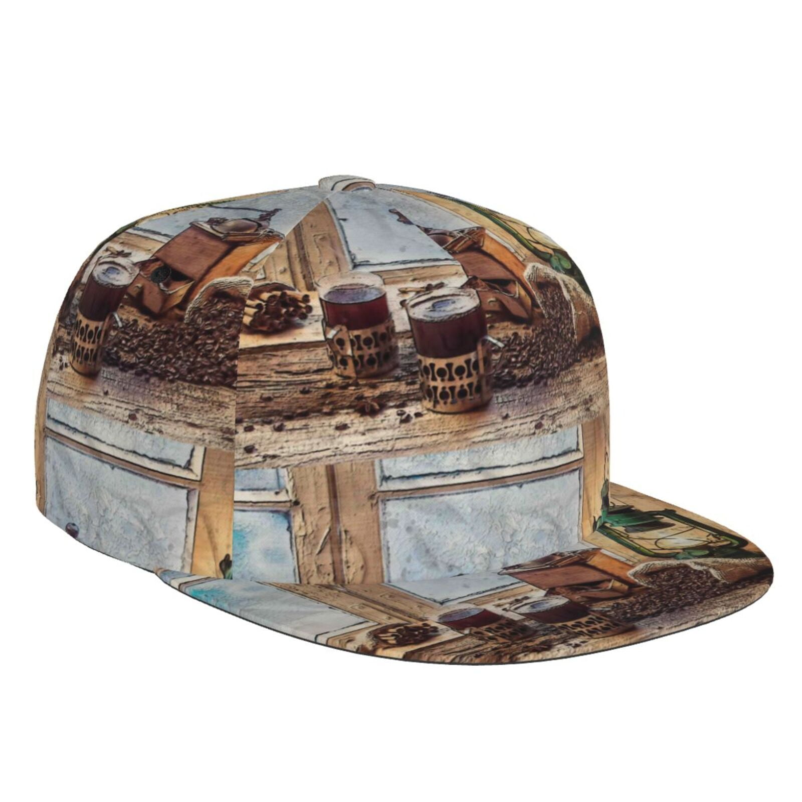 Daiia Oil Lamp Coffee Beans print Flat Bill Hats Flat Brim Trucker Cap ...