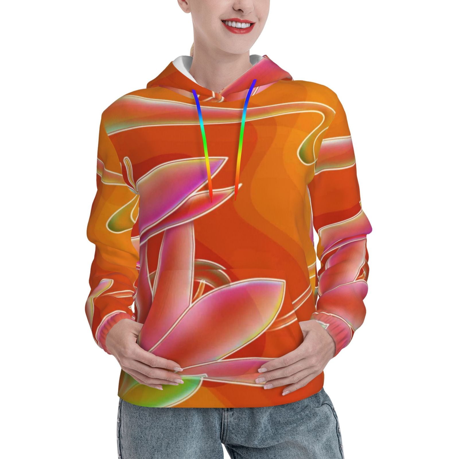 Daiia Orange Flower Psychedelic Pattern Women's Fashion Hoodies ...