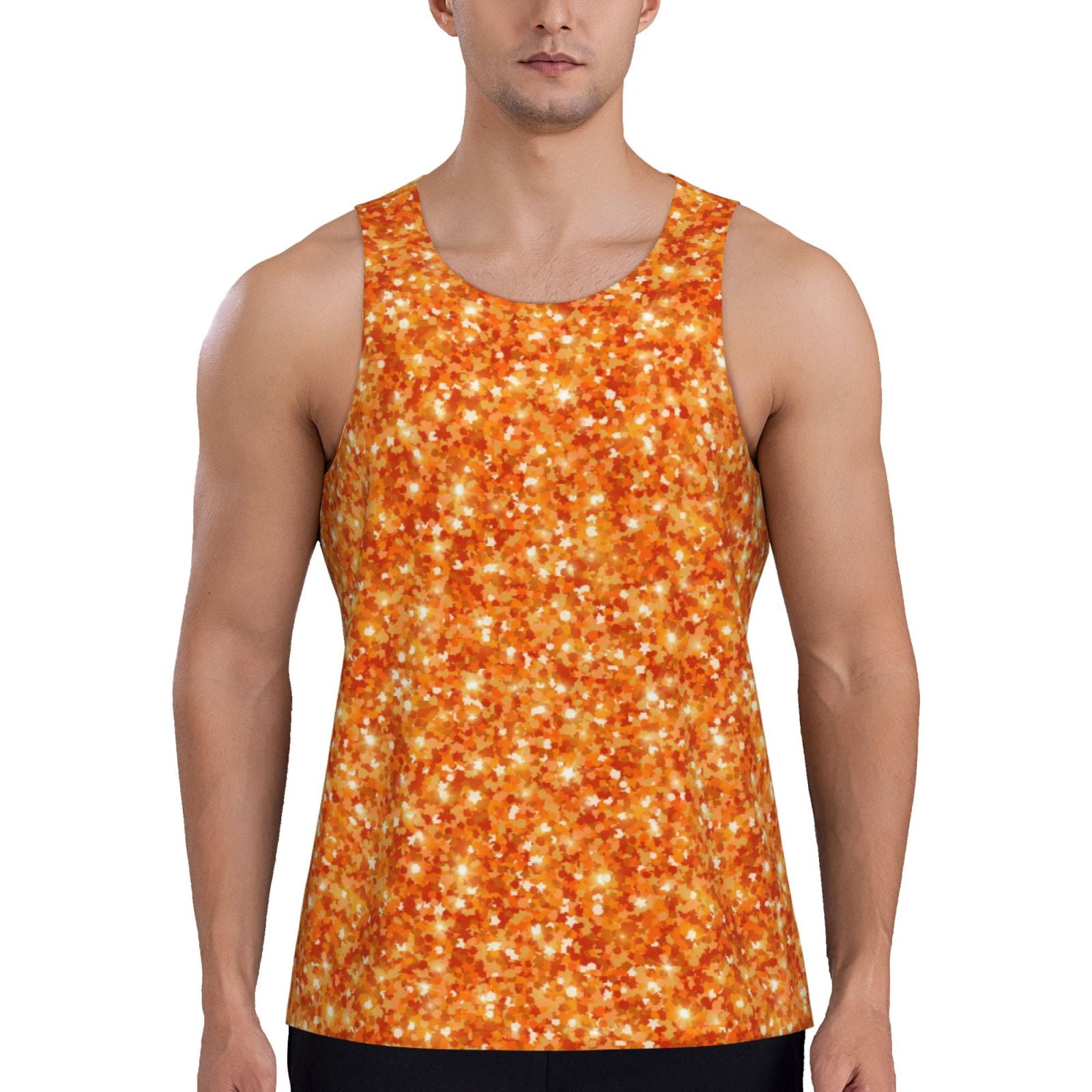 Daiia Orange Glitter Printed Men's Quick Dry Fit Muscle Tank Top Slim ...