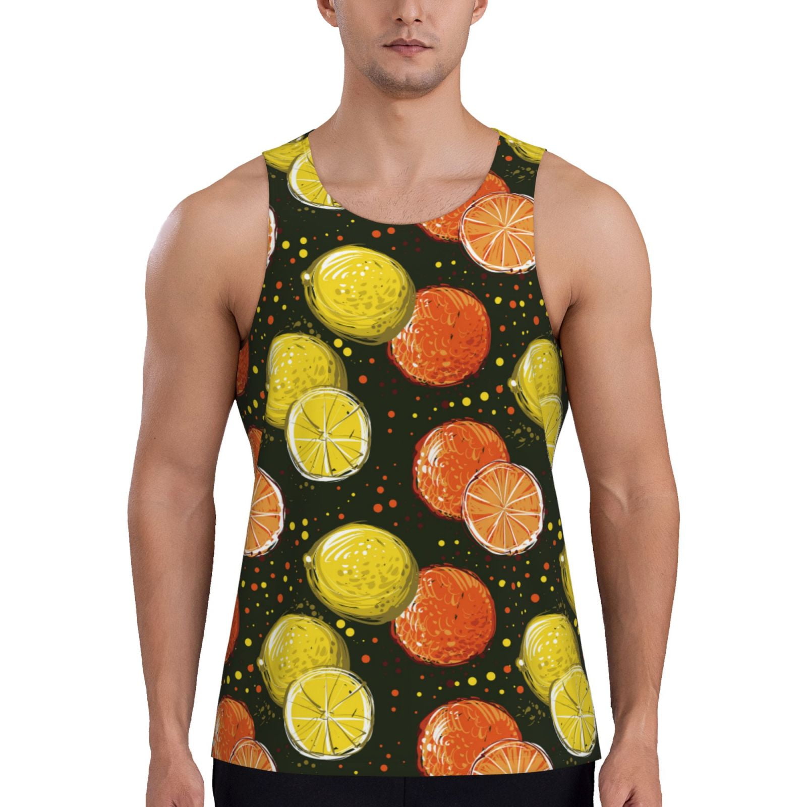 Daiia Orange Lemon Printed Men's Quick Dry Fit Muscle Tank Top Slim-Fit ...