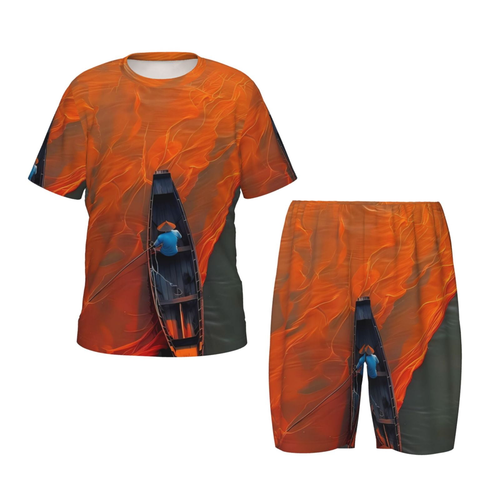 Daiia Orange Net Fishing Boat Print Children’s Cotton Pajama Set ...