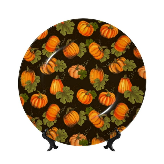Daiia Orange Pumpkin Printed Pattern Ceramic Plate Dinner Plates Bone ...