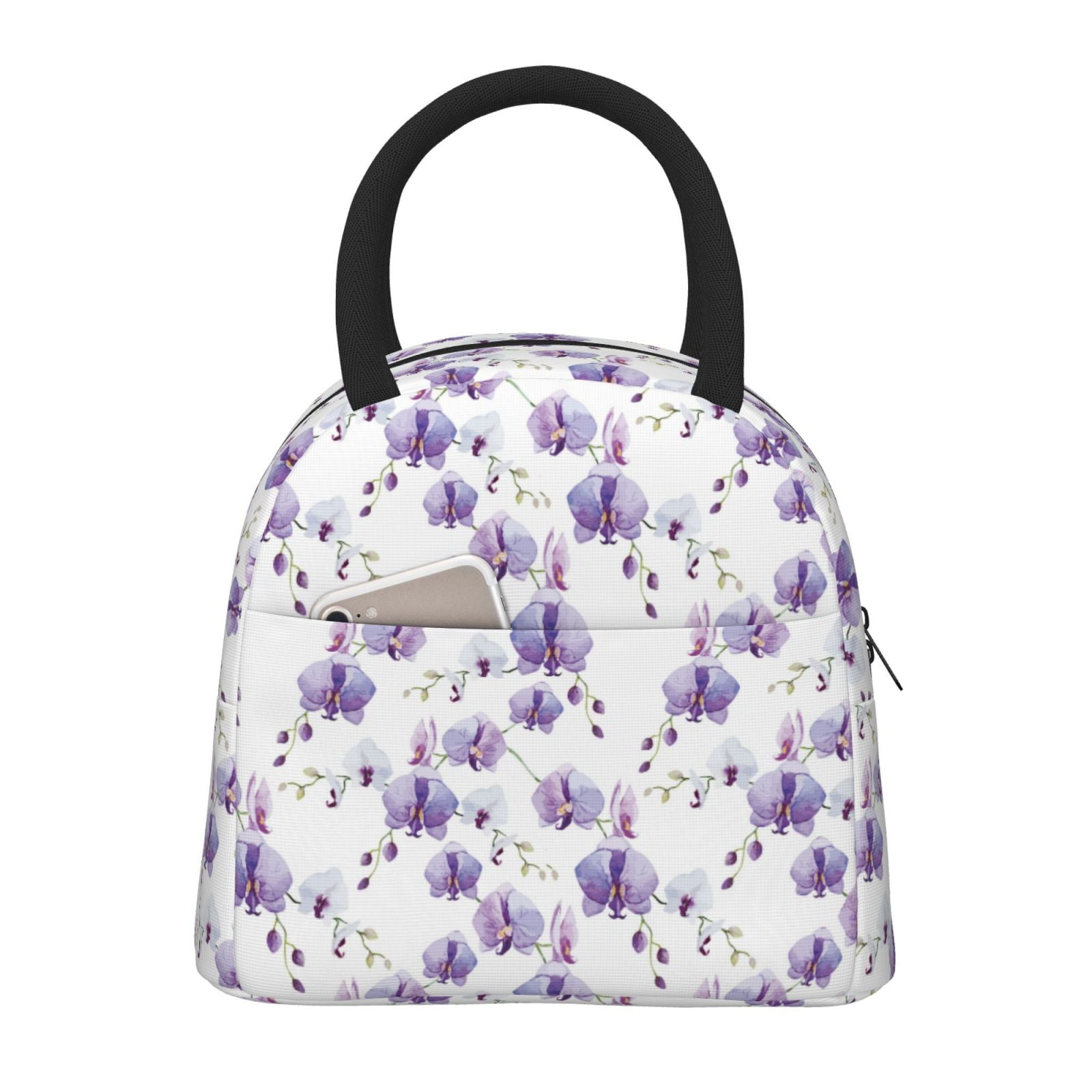 Daiia Orchids Flowers Pattern Lunch Bag , Insulated Lunch Box, Small ...