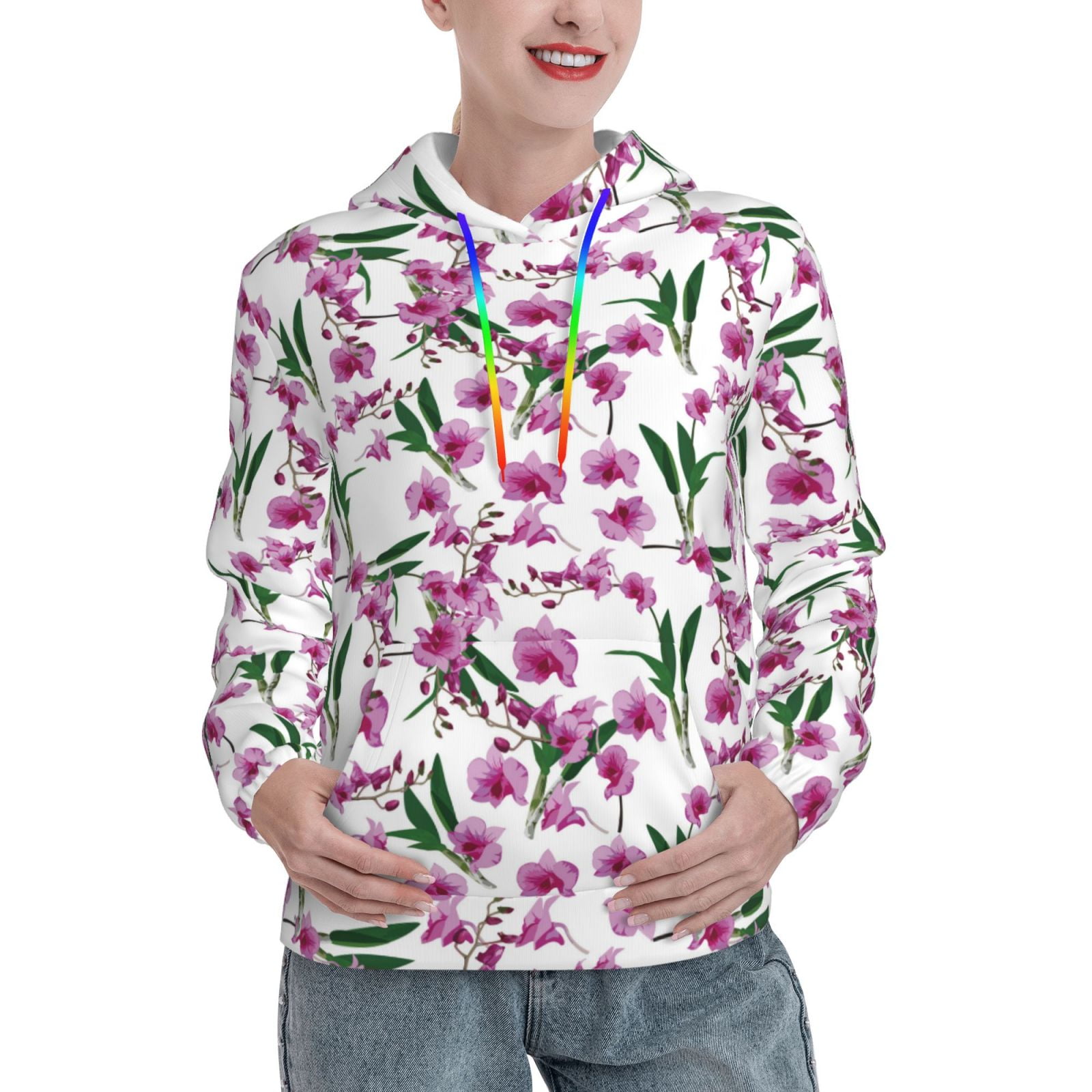 Daiia Orchids Flowers Pattern Women's Fashion Hoodies & Sweatshirts ...