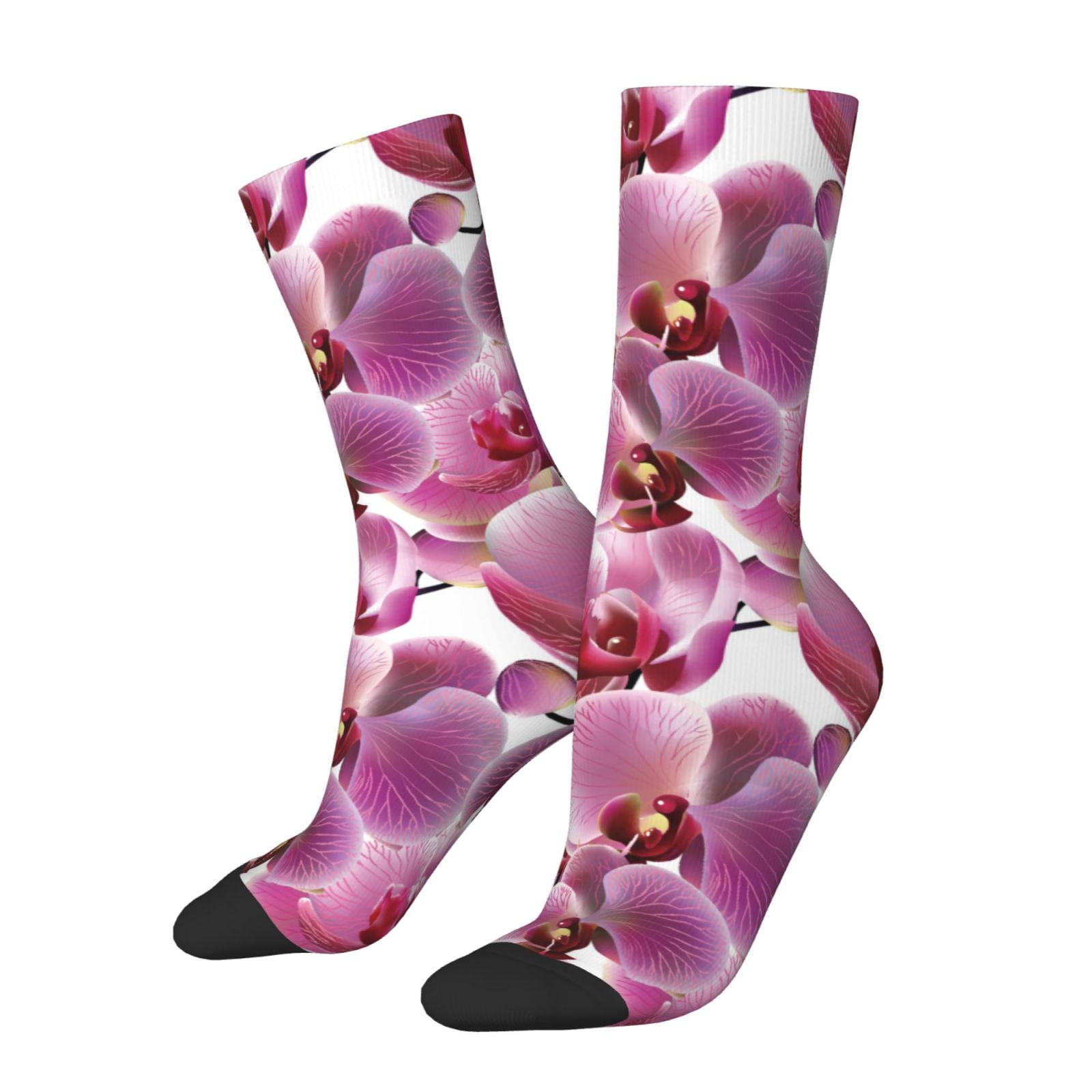 Daiia Orchids Flowers Print Crew Socks – Soft Breathable Long Socks for ...