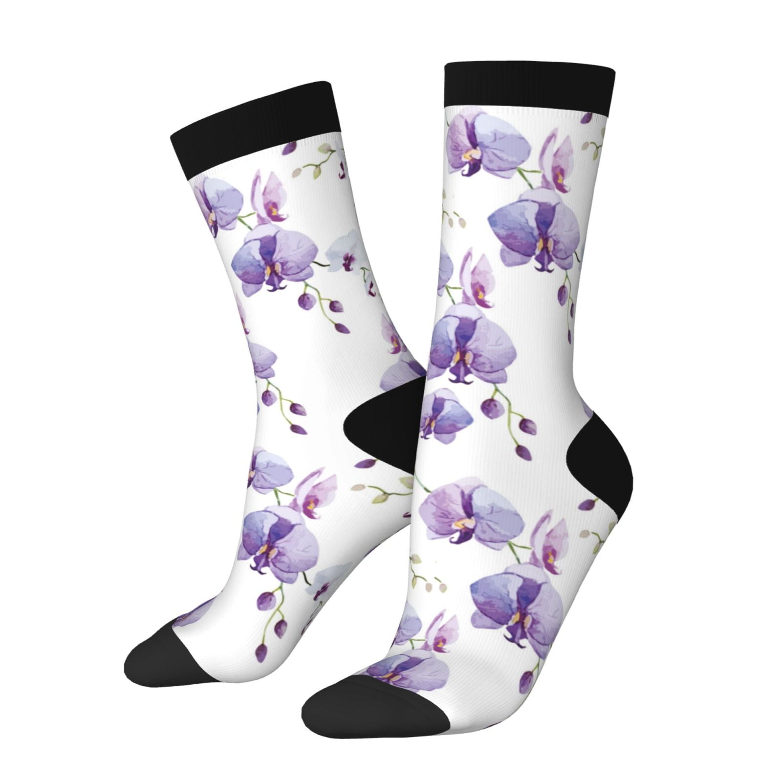 Daiia Orchids Flowers Print Crew Socks – Soft Breathable Long Socks for ...
