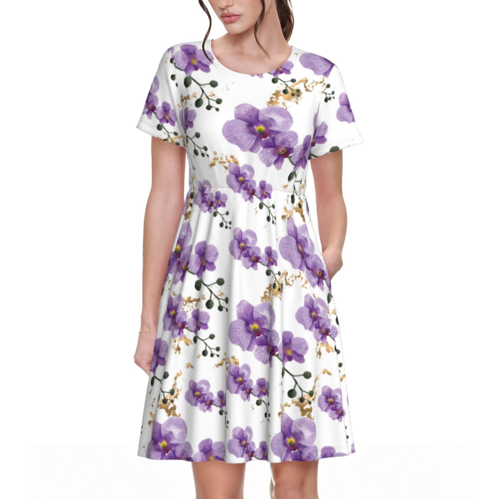 Daiia Orchids Flowers Print Women's Dresses 2025 Trendy Short sleeve ...