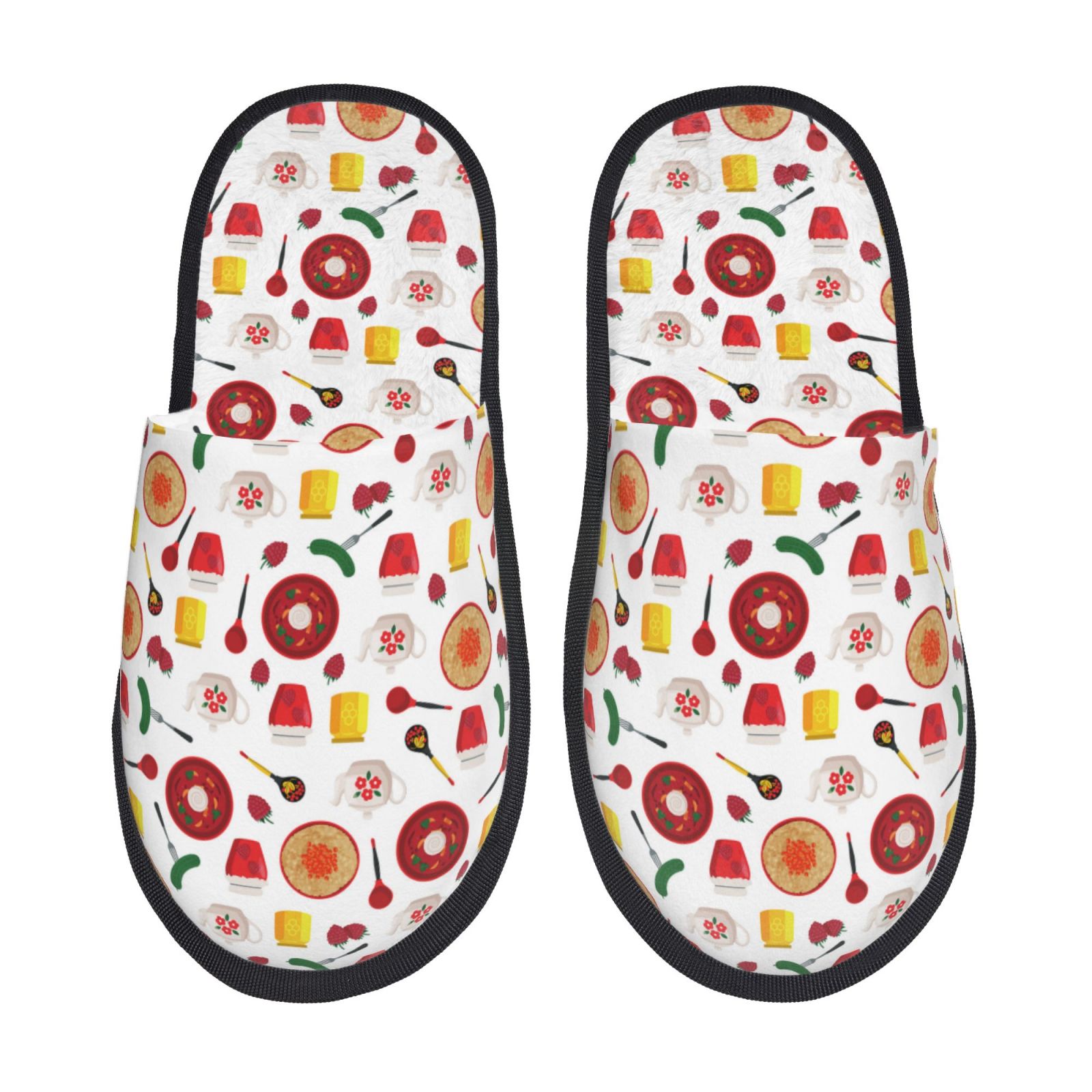 Daiia Oriental Cuisine Pattern Furry Slippers for Women and Men, Soft ...