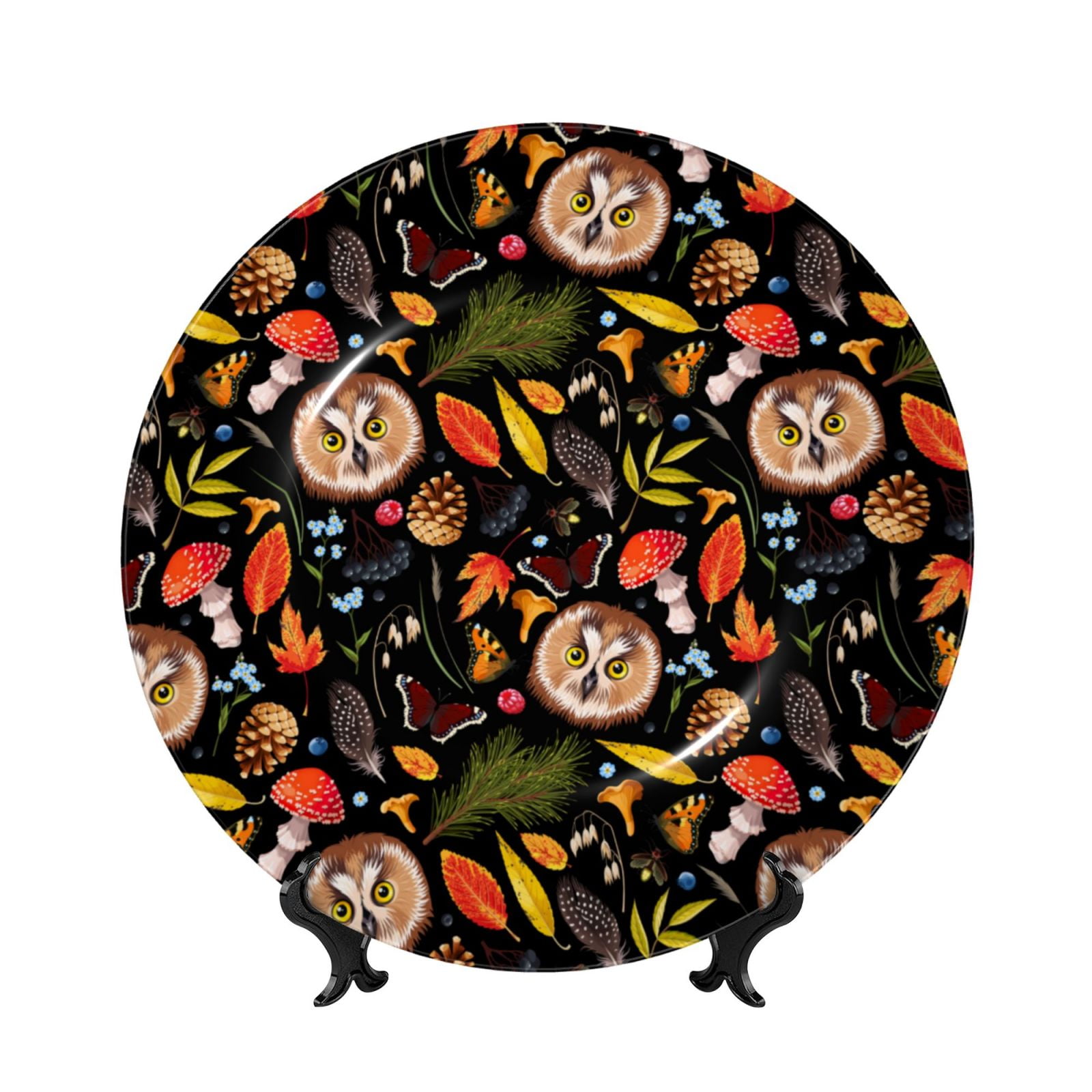 Daiia Owl And Leaves Printed Pattern Ceramic Plate Dinner Plates Bone ...