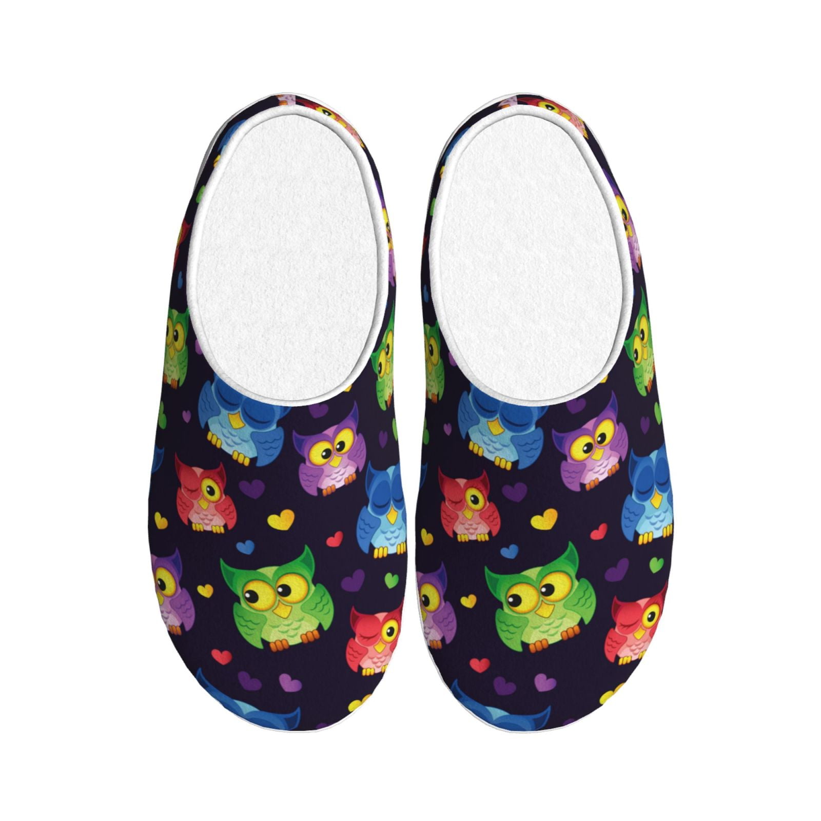 Daiia Owls And Hearts Print Women’s Fuzzy Slippers Memory Foam ...