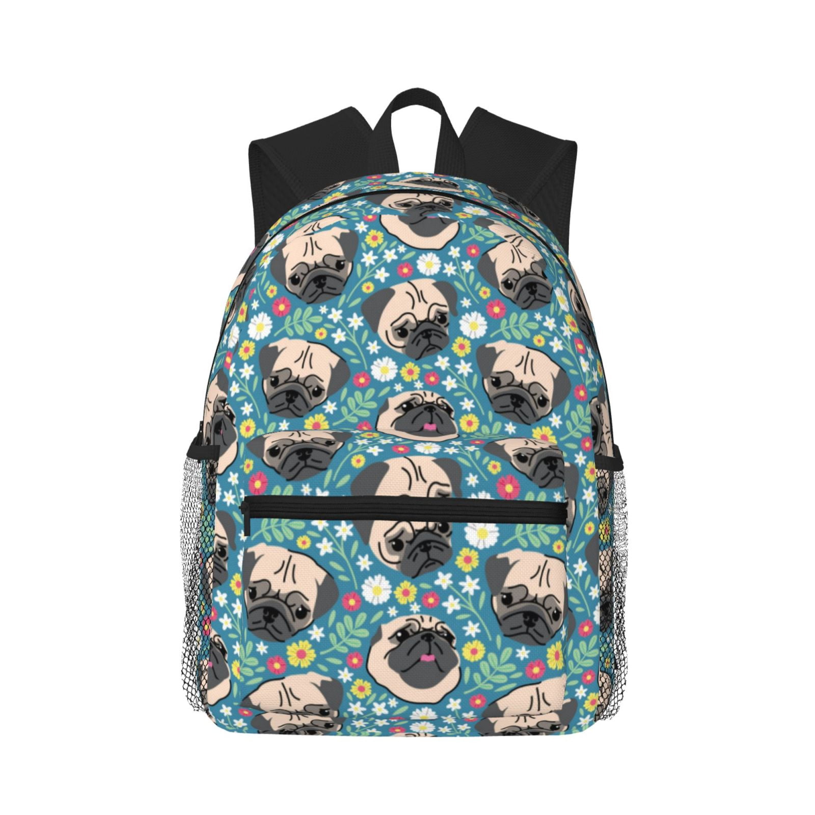 Daiia PUG HEAD And Flower School Backpack for Men Women, Unisex Large ...