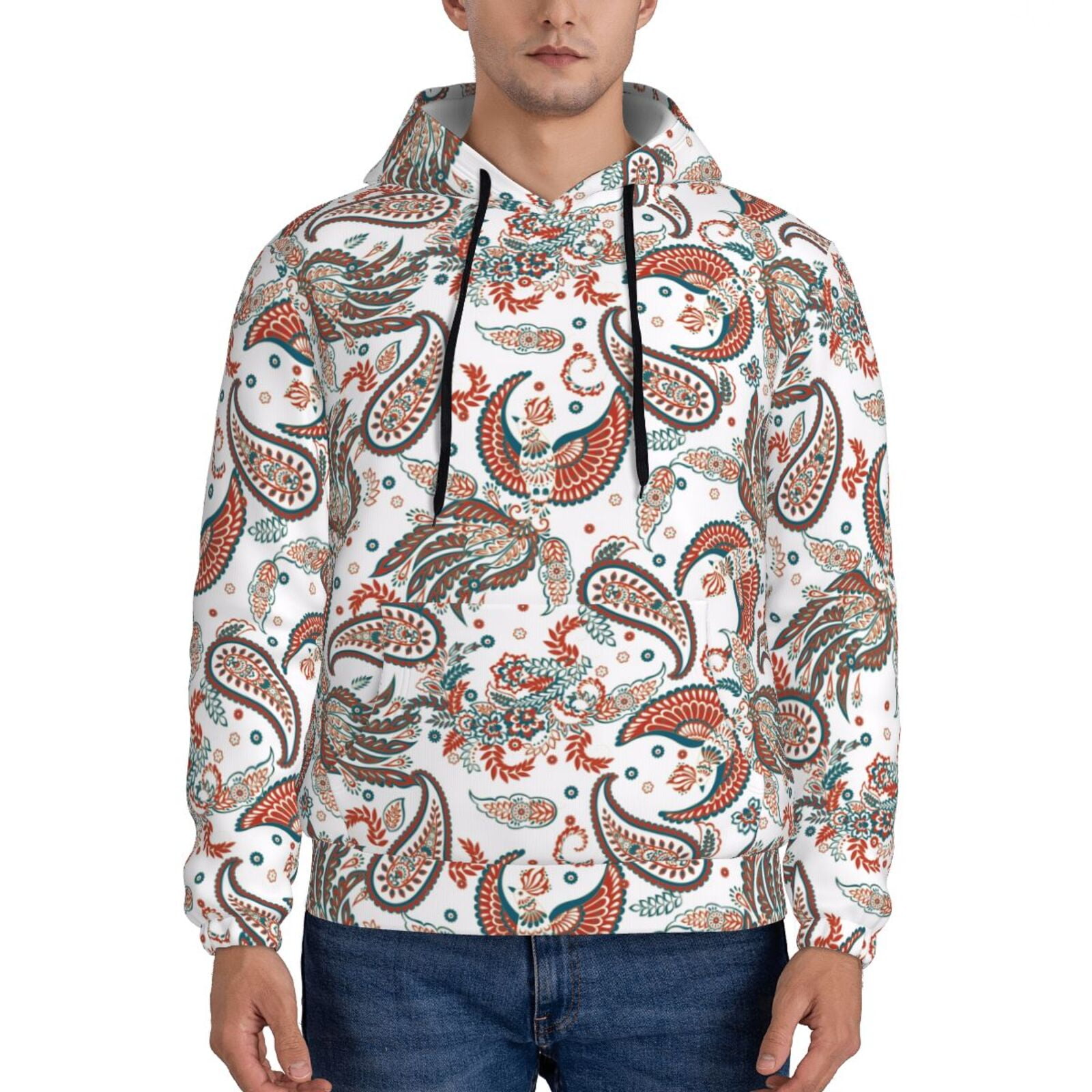 Daiia Paisley Floral for Men's Fashion Hoodies & Sweatshirts with Kangaroo Pocket Hooded ...