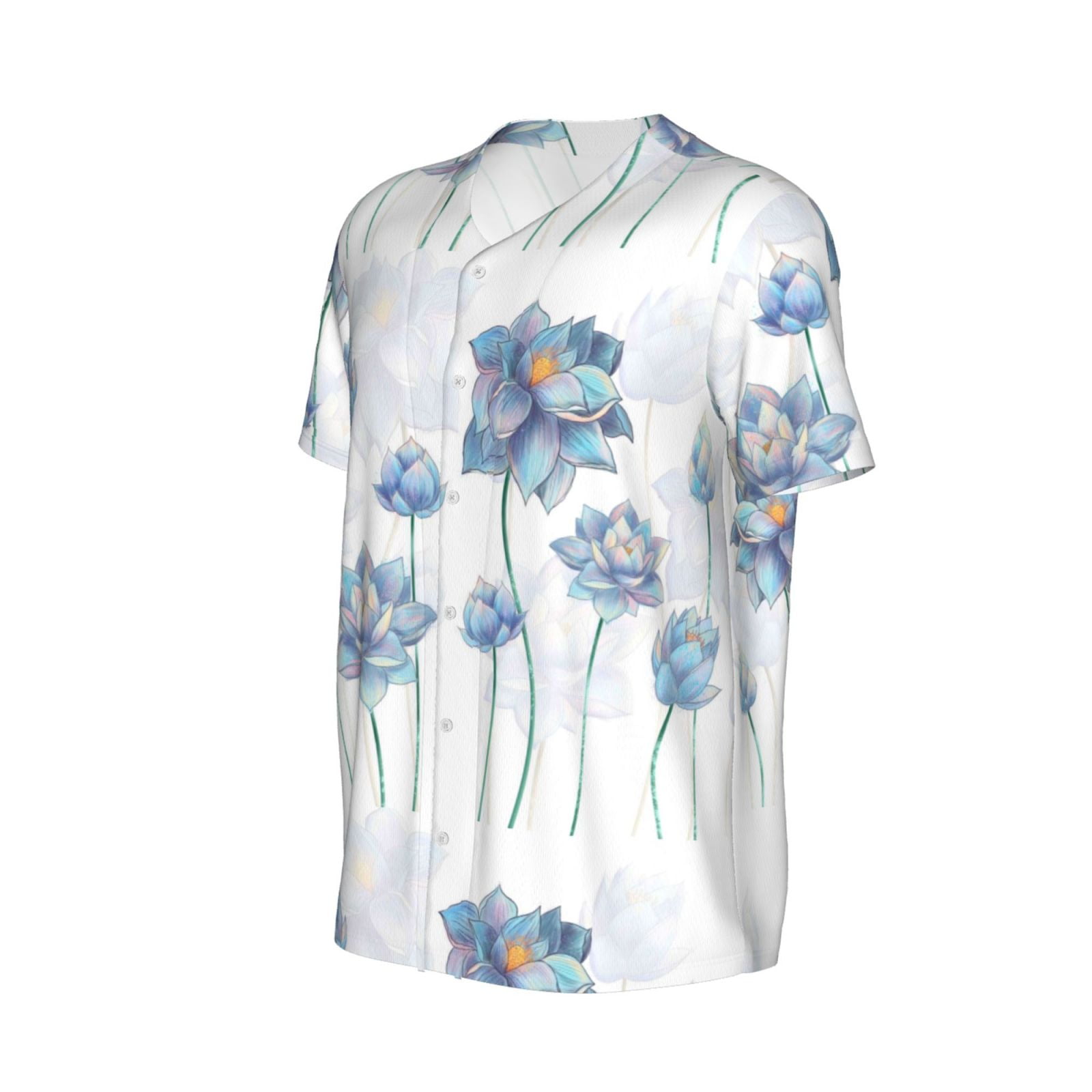 Daiia Pale Blue Lotus Flowers Mens Baseball Jersey Button Down Shirts ...