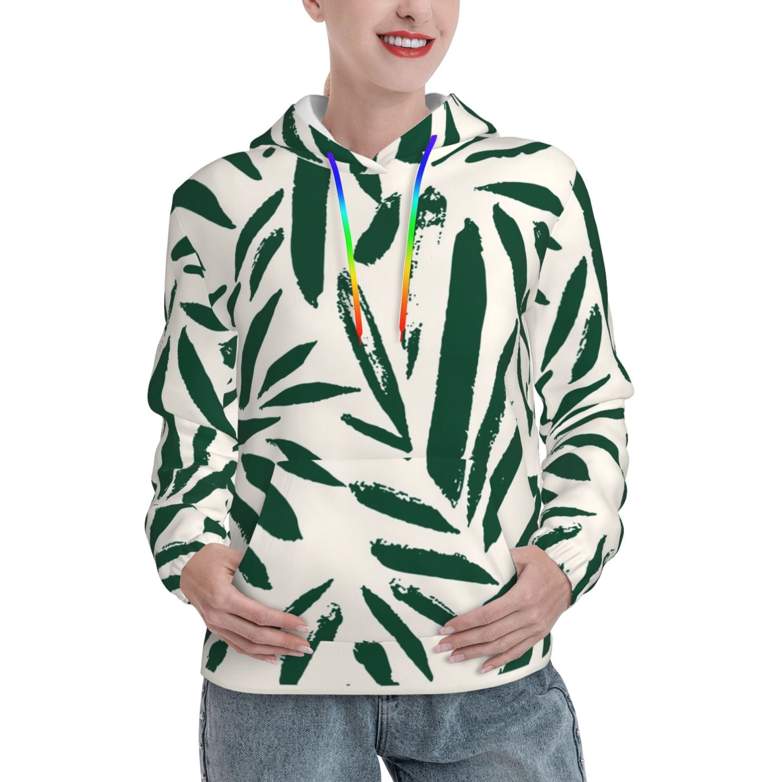 Daiia Palm Branch With Leaves Pattern Women's Fashion Hoodies ...