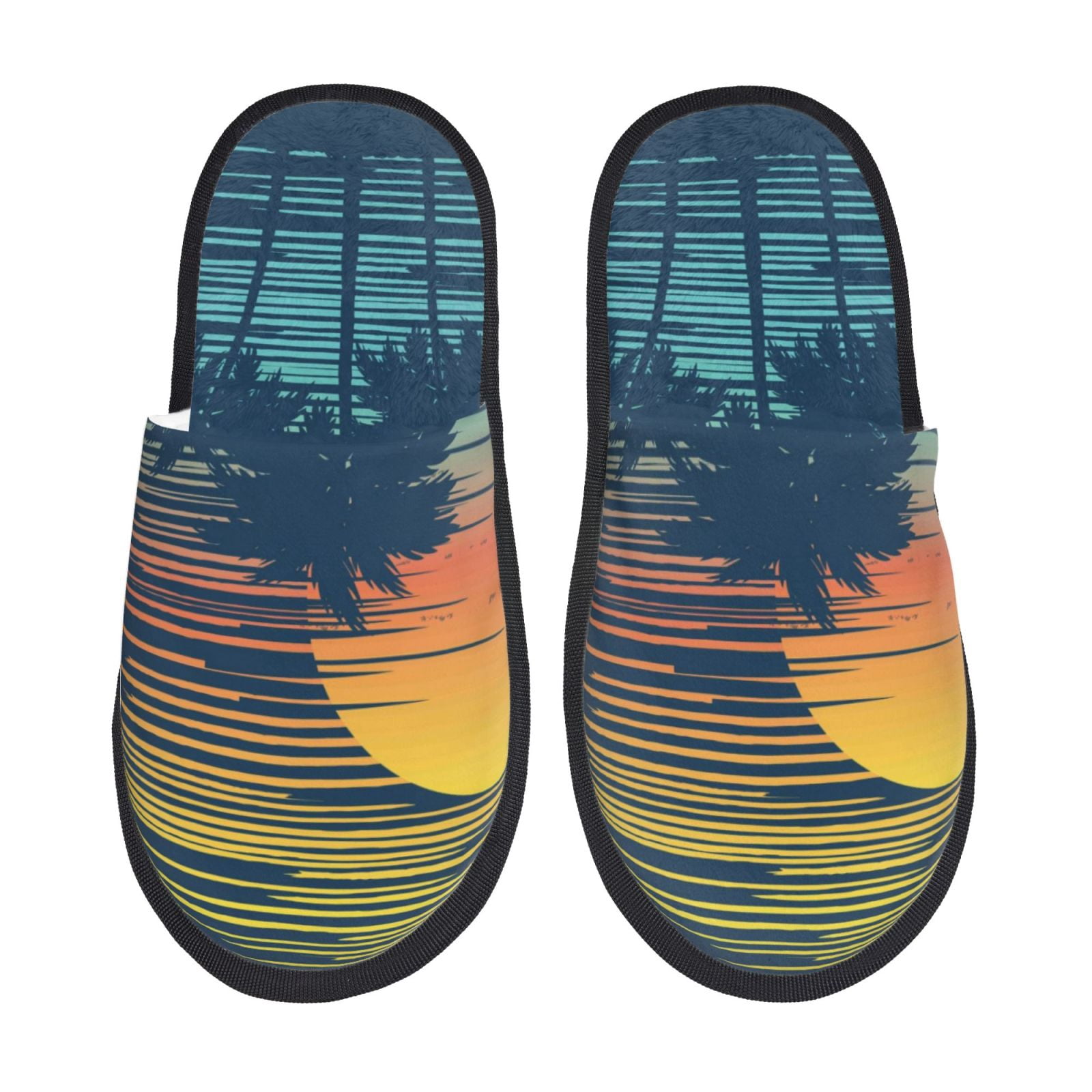 Daiia Palm Trees Pattern Furry Slippers for Women and Men, Soft Plush ...