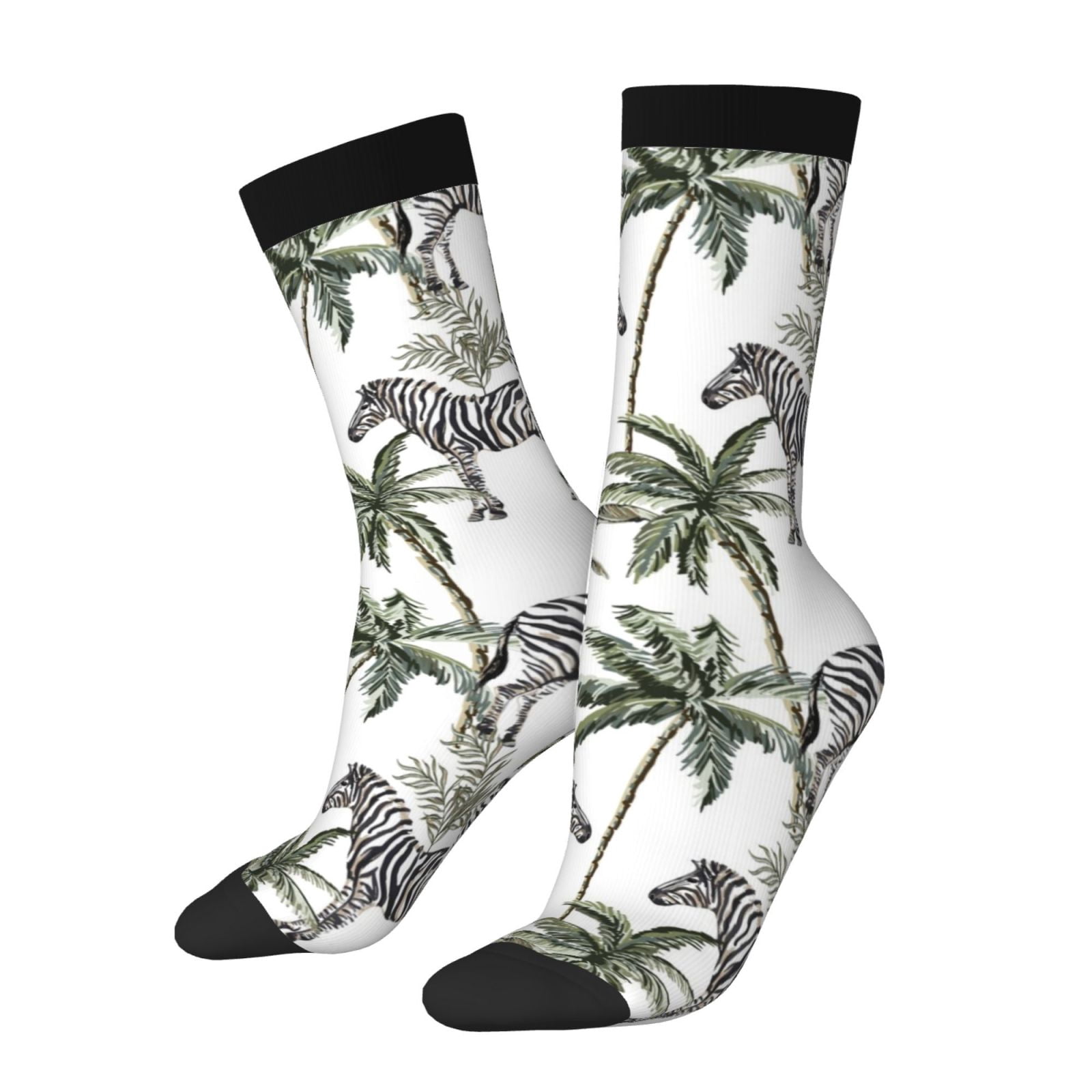 Daiia Palm Trees Zebra Print Crew Socks – Soft Breathable Long Socks ...