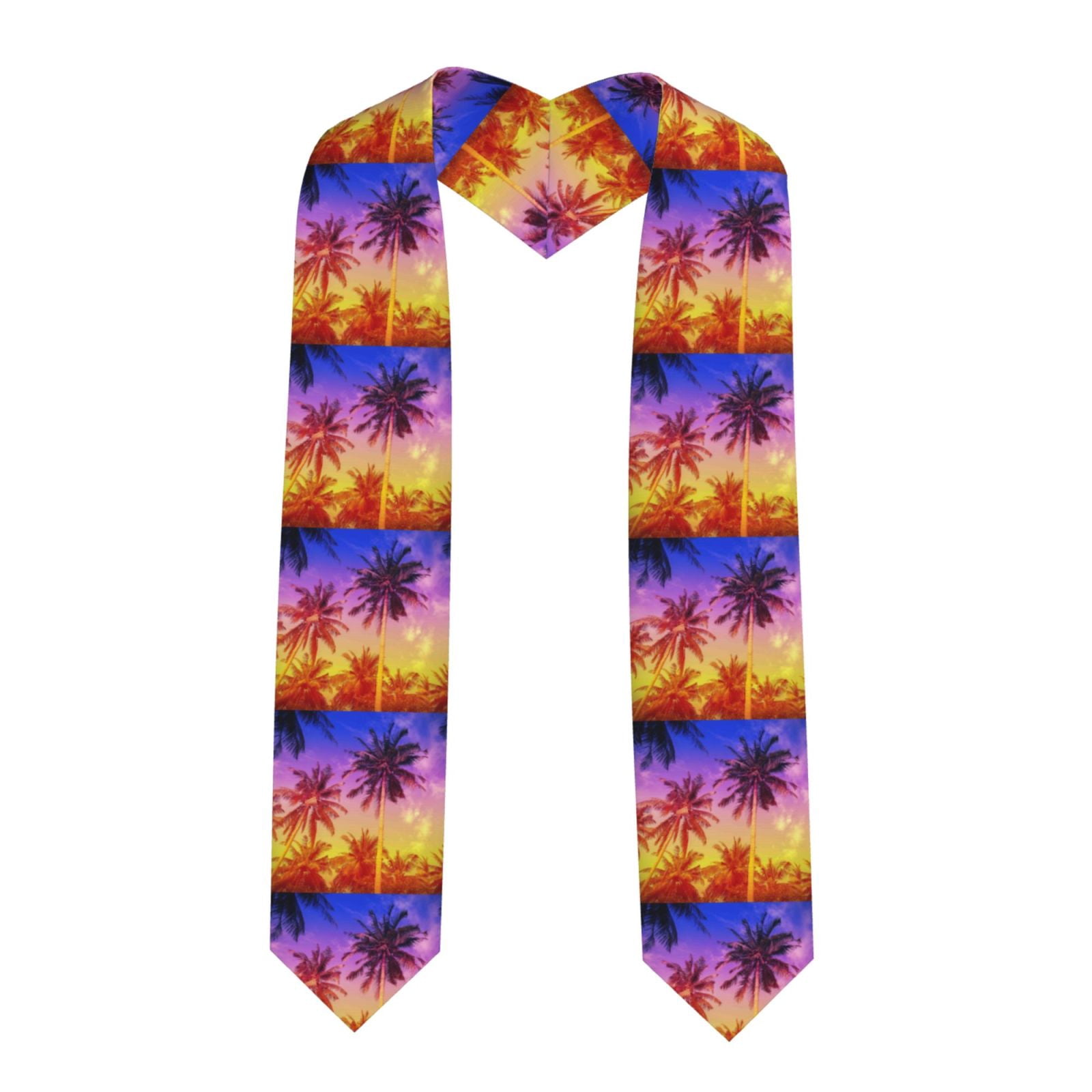 Daiia Palm Trees at Sunset Pattern Graduation Shawl Stole – Satin ...