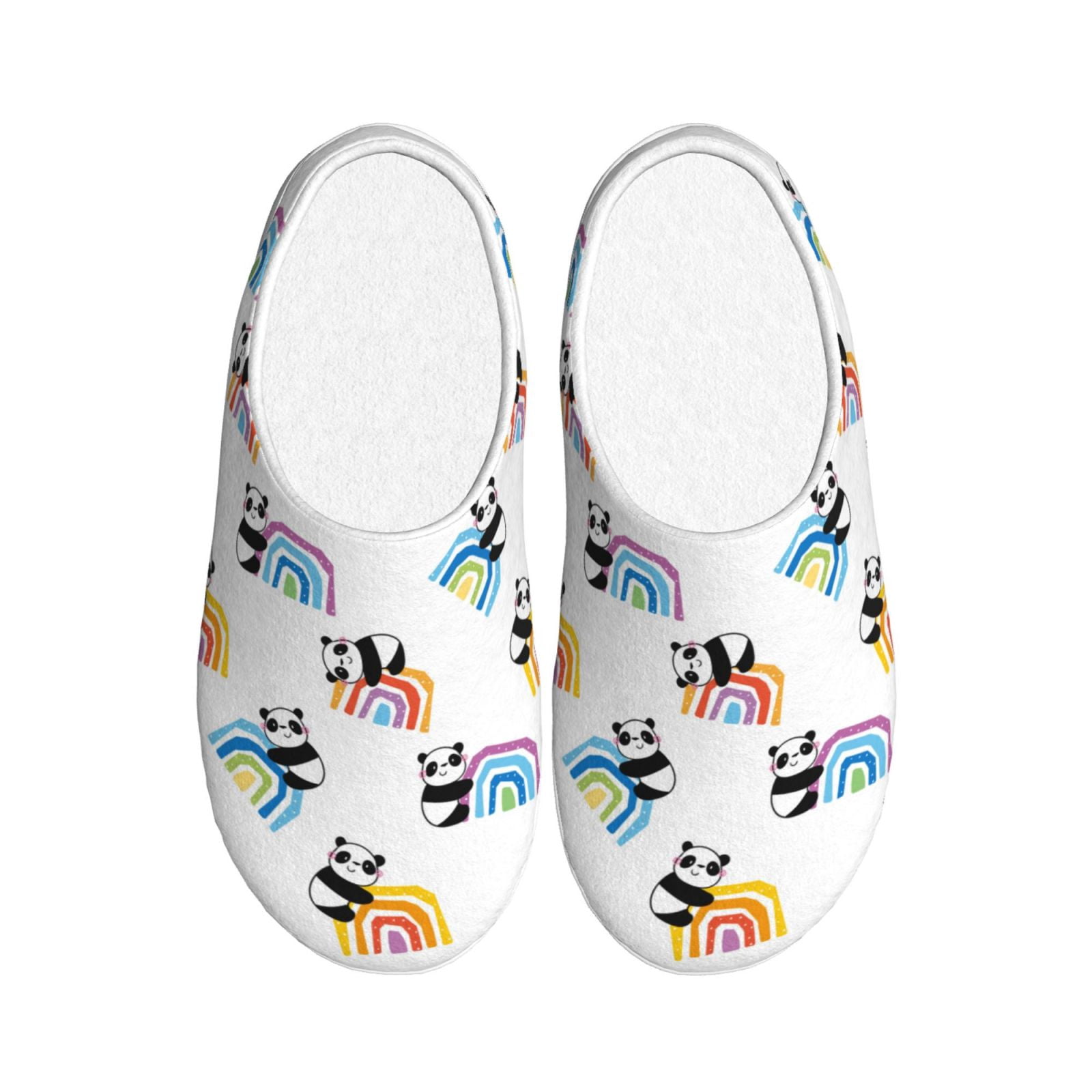 Daiia Panda And Rainbow Print Women’s Fuzzy Slippers Memory Foam ...
