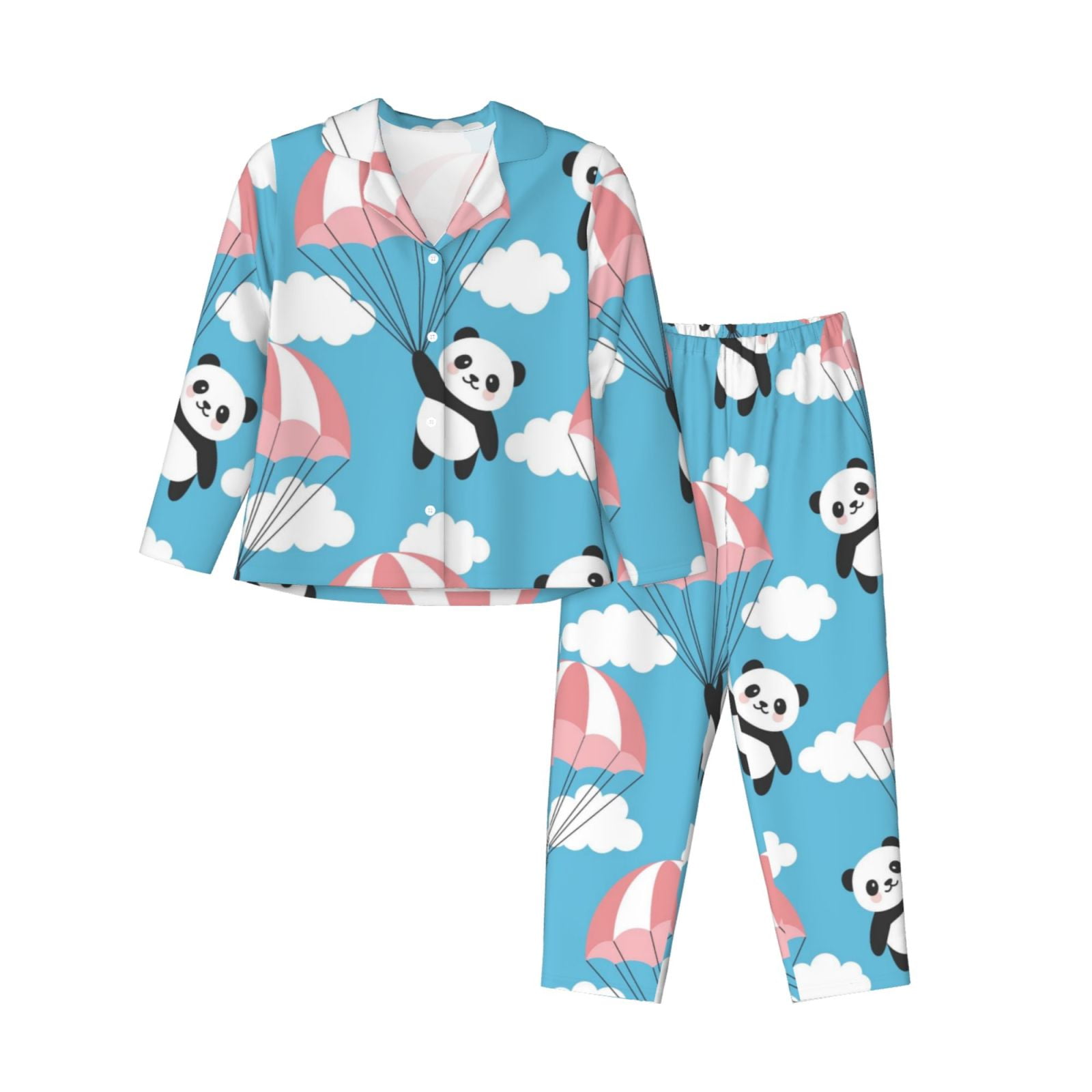 Daiia Panda Flying in the Sky for Women's Long-Sleeved Pajama Set ...