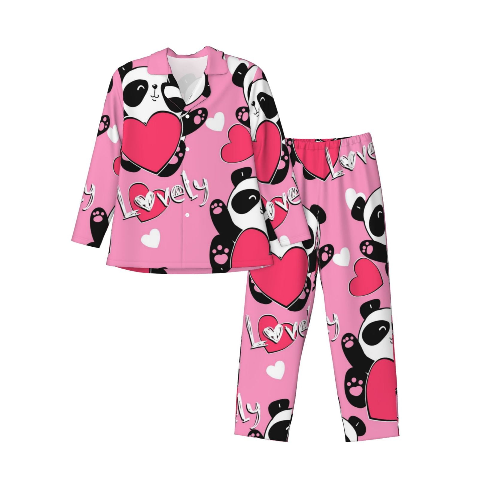 Daiia Panda Heart Valentine Pink for Men's Long-Sleeved Pajama Set ...