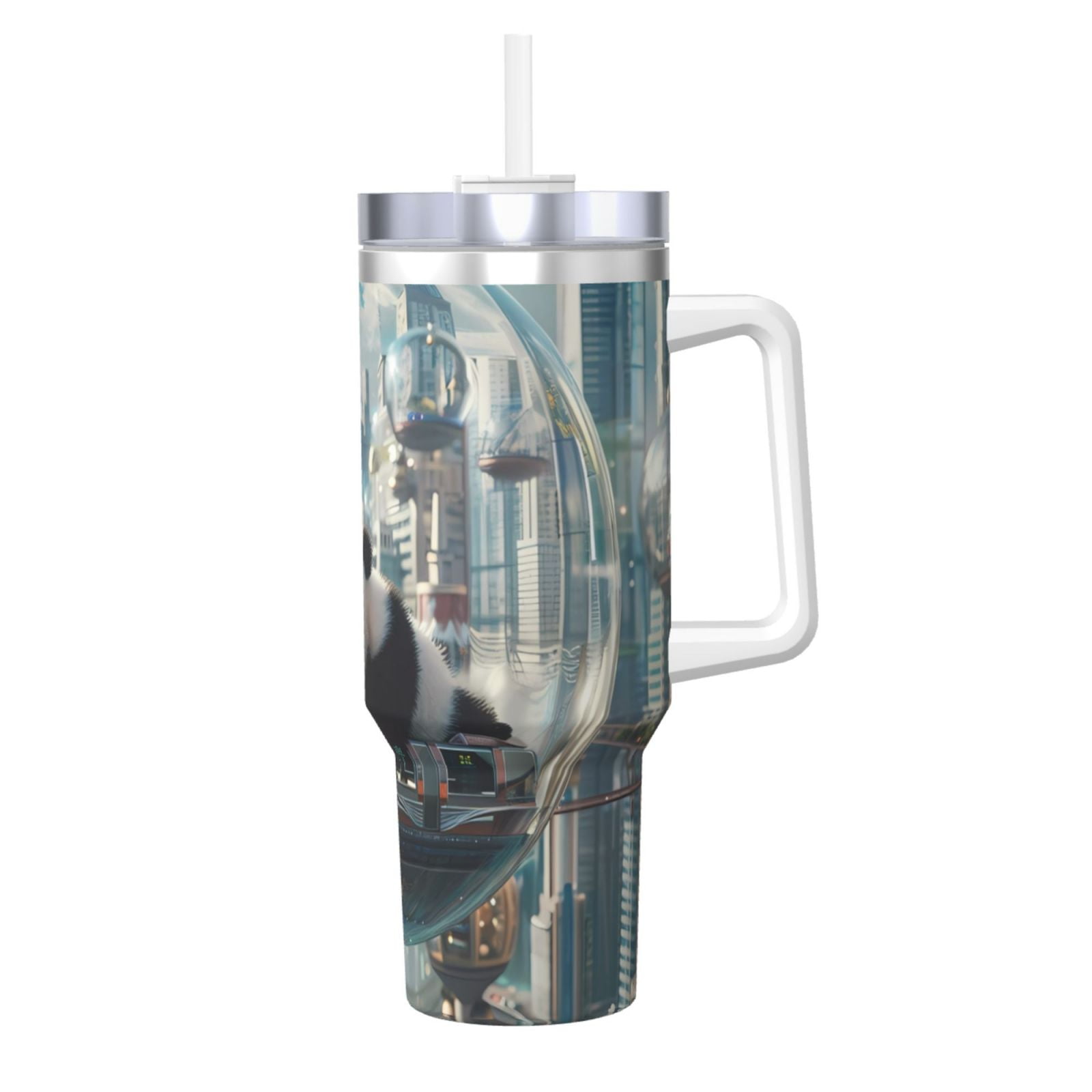 Daiia Panda In Futuristic City Printed 40 oz Tumbler with Handle,Ice ...