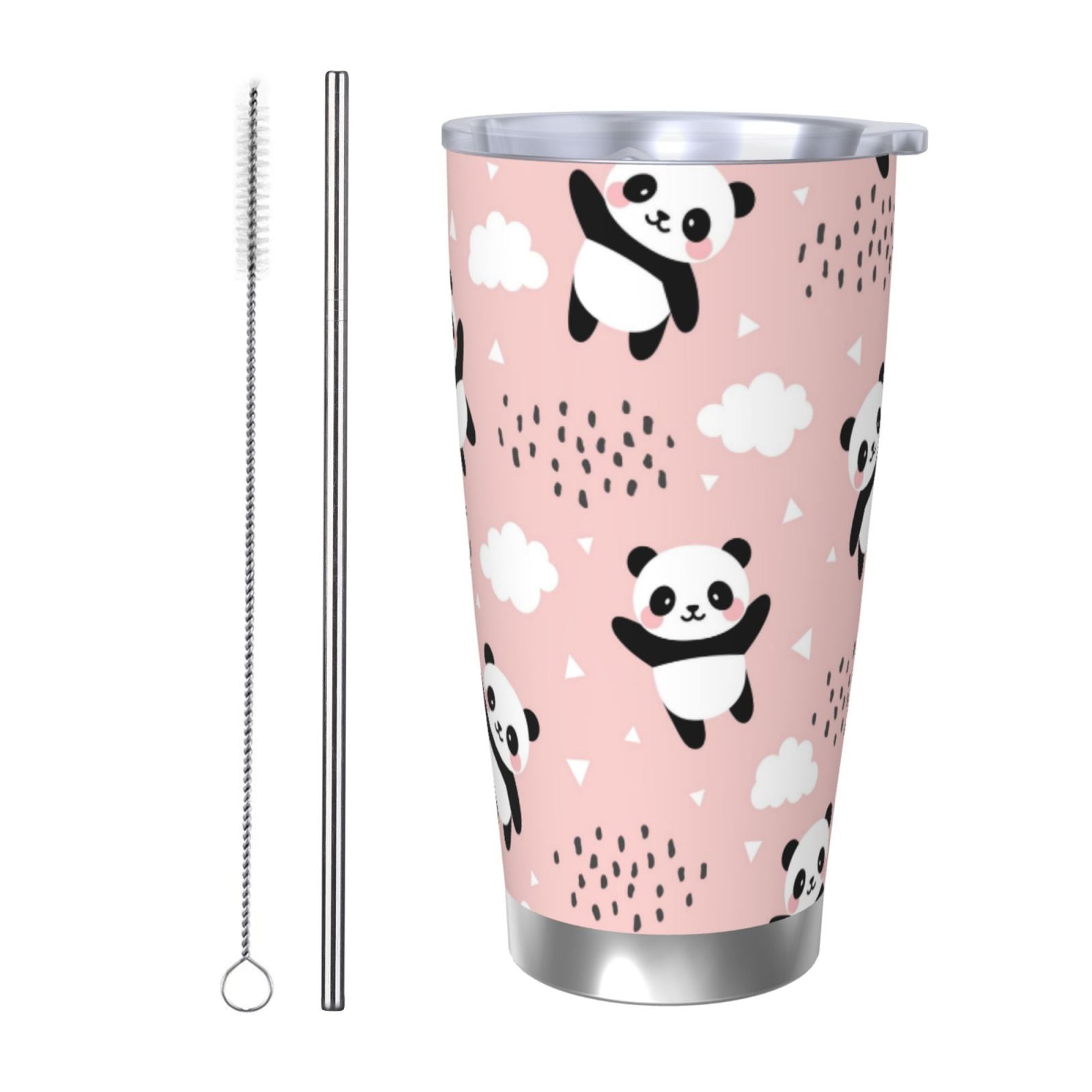 Daiia Panda Printed 20oz Insulated Coffee Cup with Straw Topper, Fully Spill Proof Travel Coffee ...