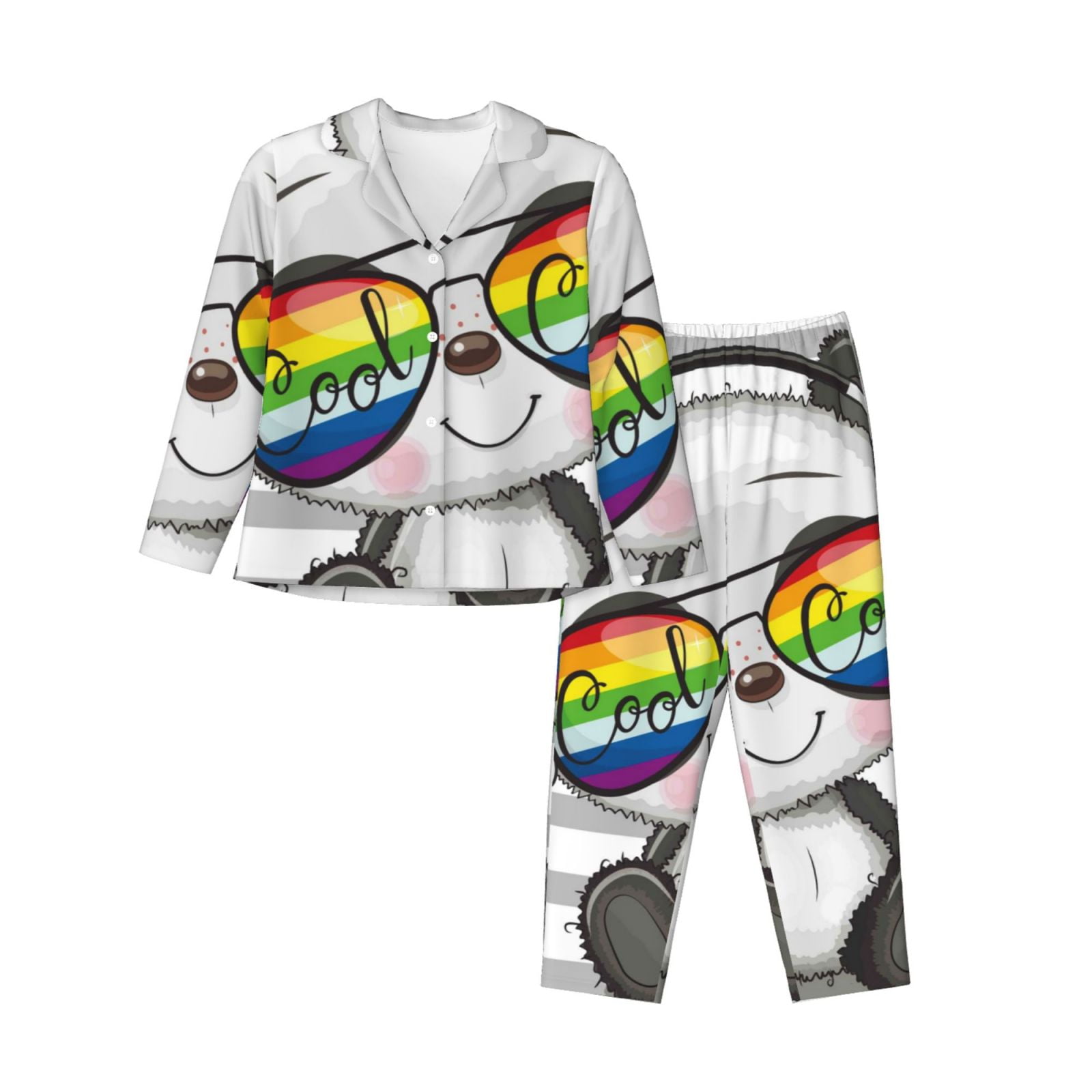 Daiia Panda with Sun glasses for Women's Long-Sleeved Pajama Set – Soft ...