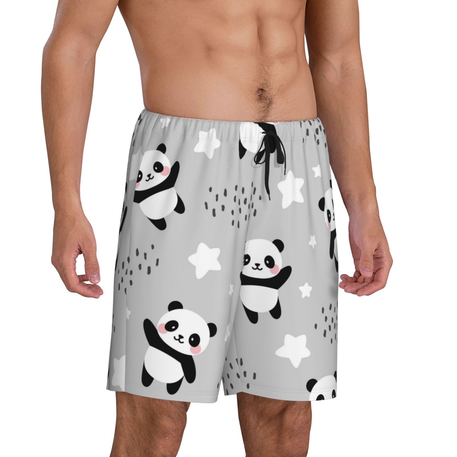 Daiia Pandas Mens Woven Stretch Pajama Short,Short Pajama Pants-Large ...