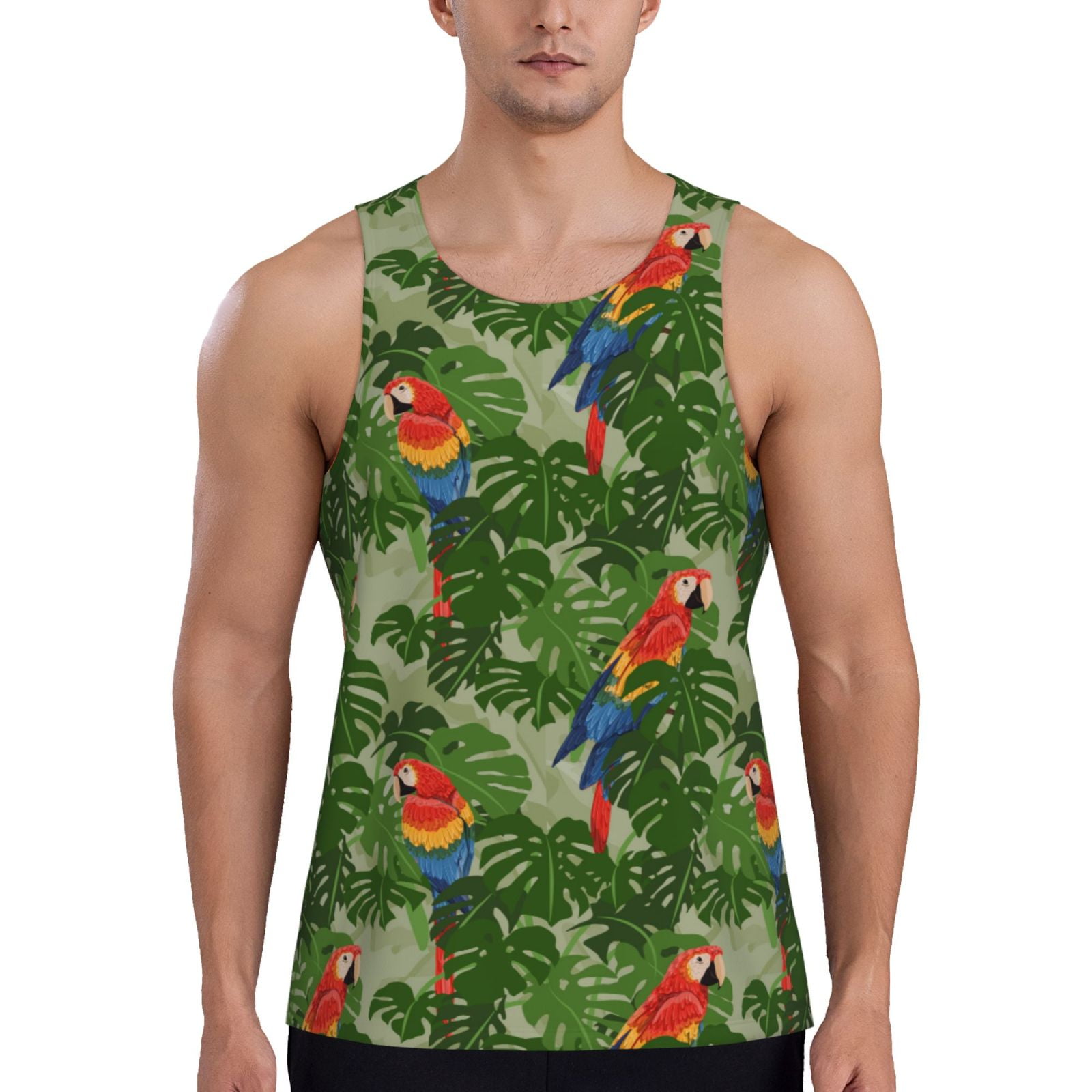Daiia Parrots And Tropical Leaves Printed Men's Quick Dry Fit Muscle ...