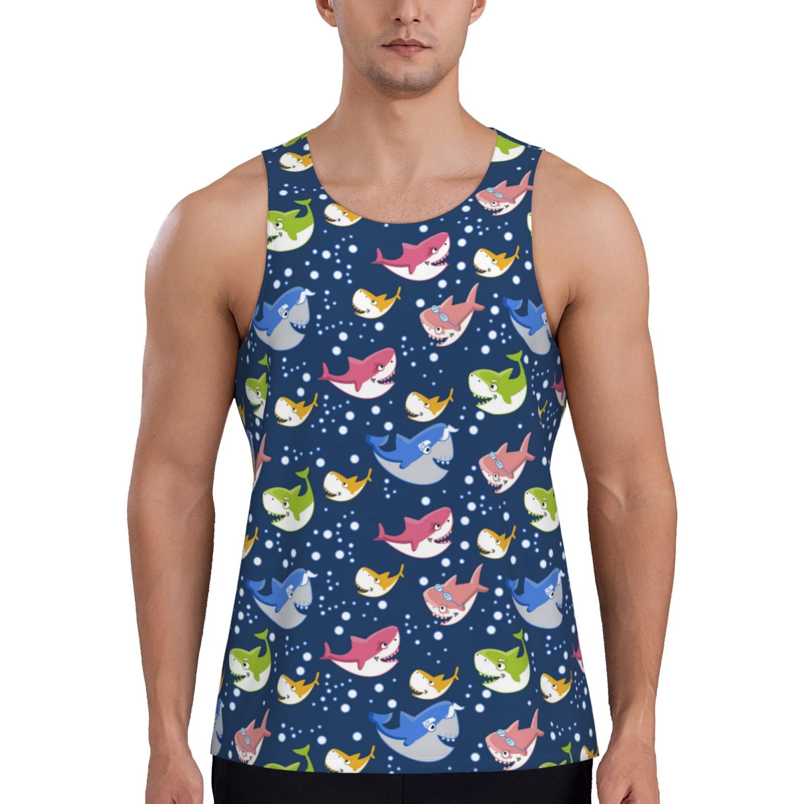 Daiia Party Shark Cute Printed Men's Quick Dry Fit Muscle Tank Top Slim ...