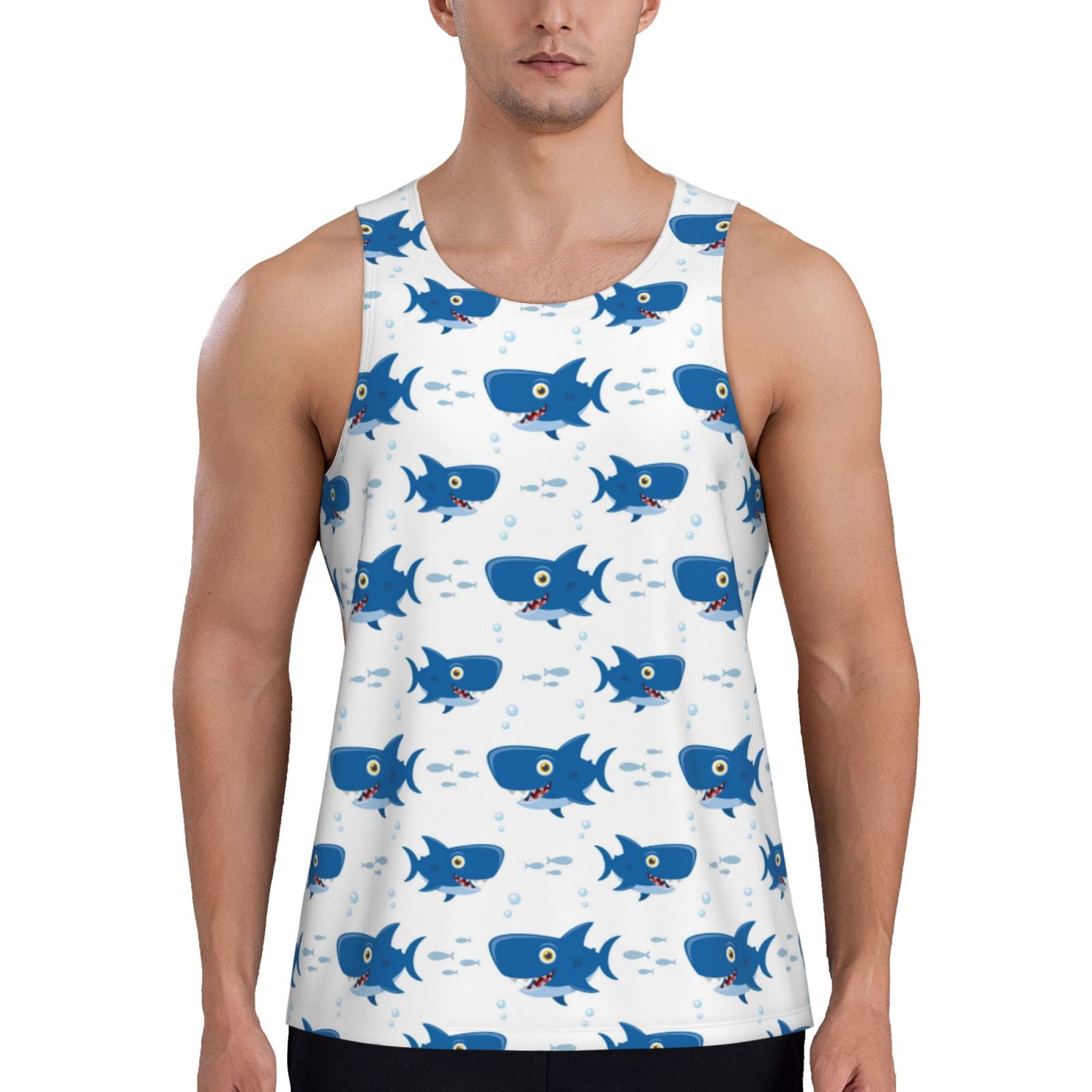 Daiia Party Shark Cute Printed Men's Quick Dry Fit Muscle Tank Top Slim ...
