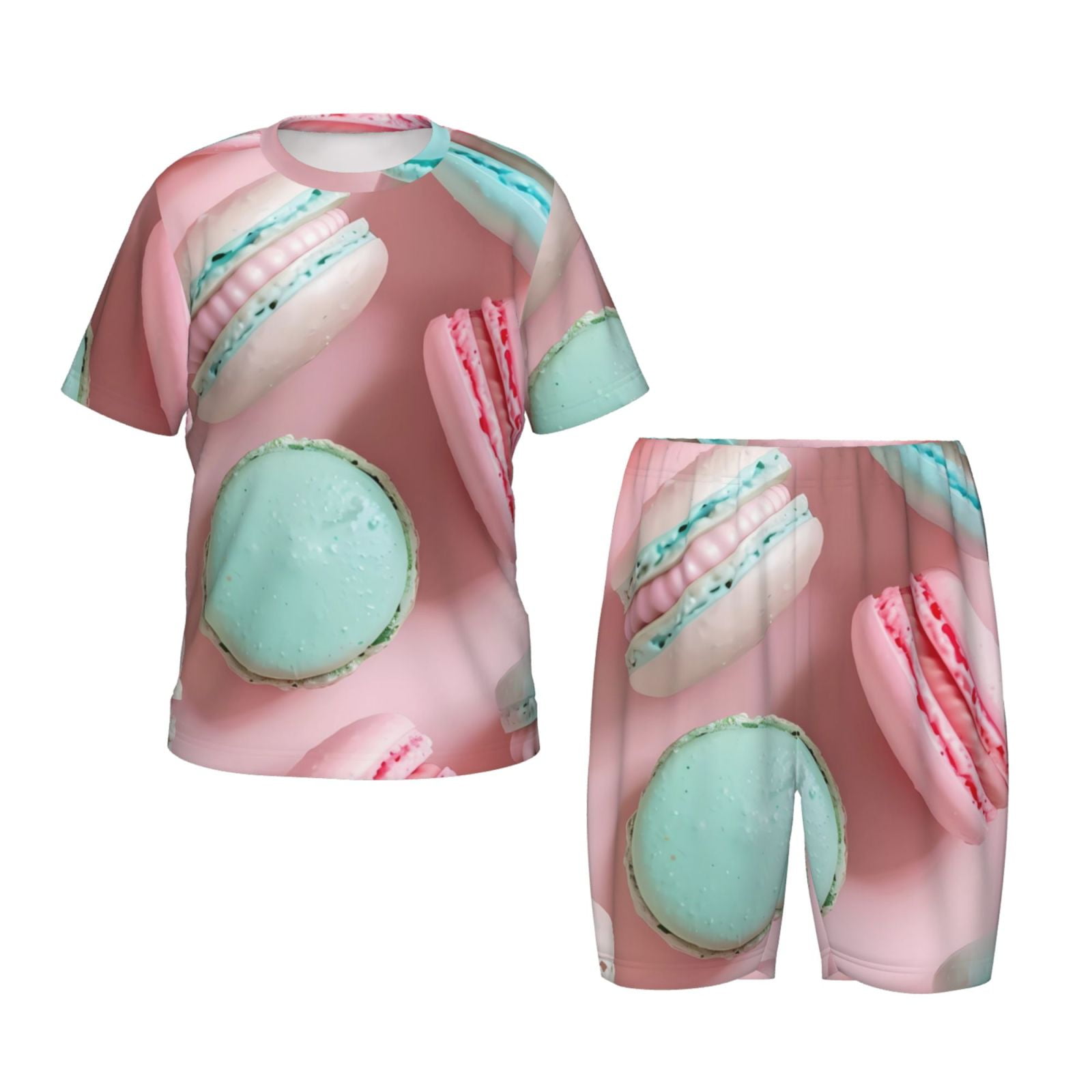 Daiia Pastel Macarons Delight Print Children’s Cotton Pajama Set – Short-Sleeved Top & Shorts ...