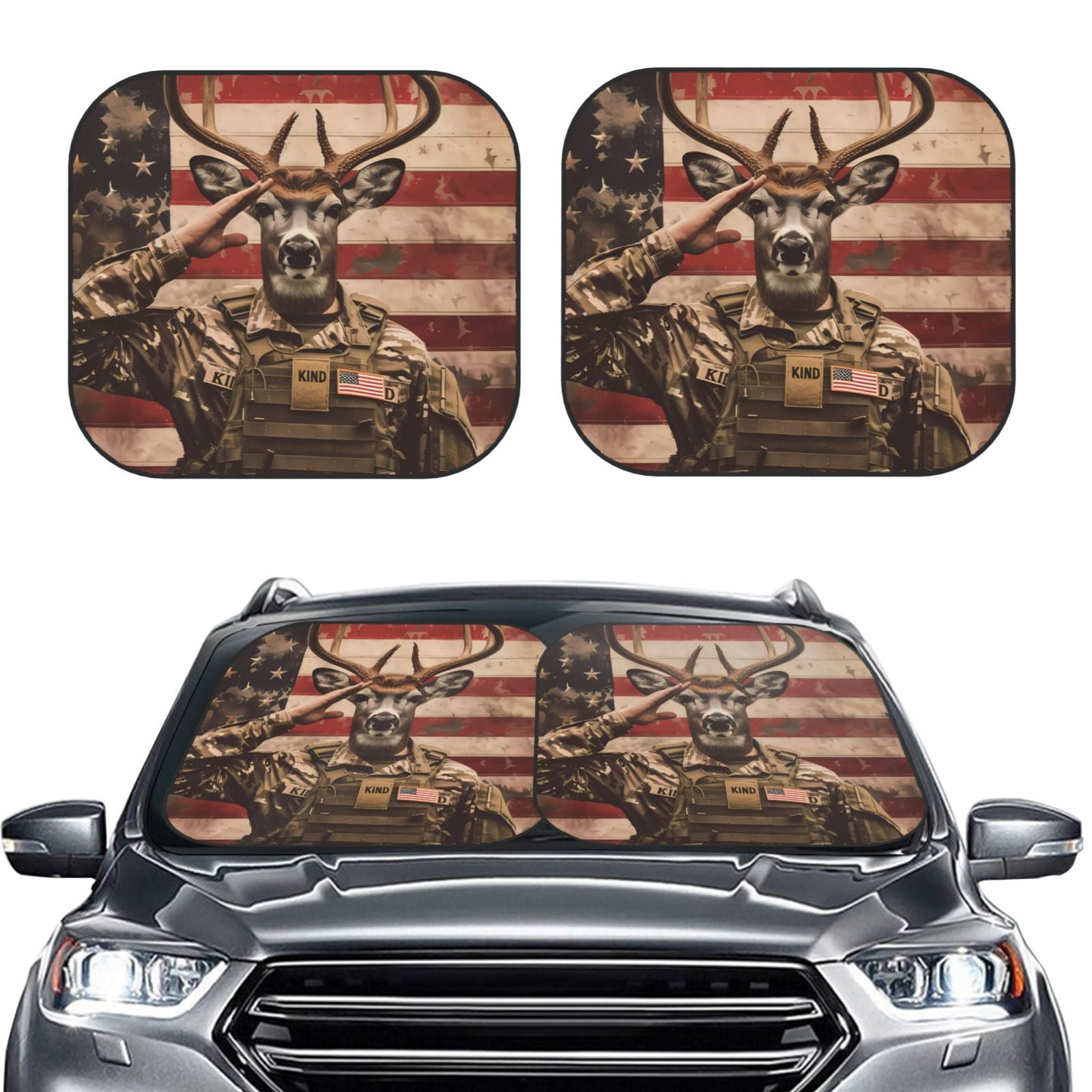 Daiia Patriotic Deer Soldier Salute 2PCS Car Windshield Sun Shade ...