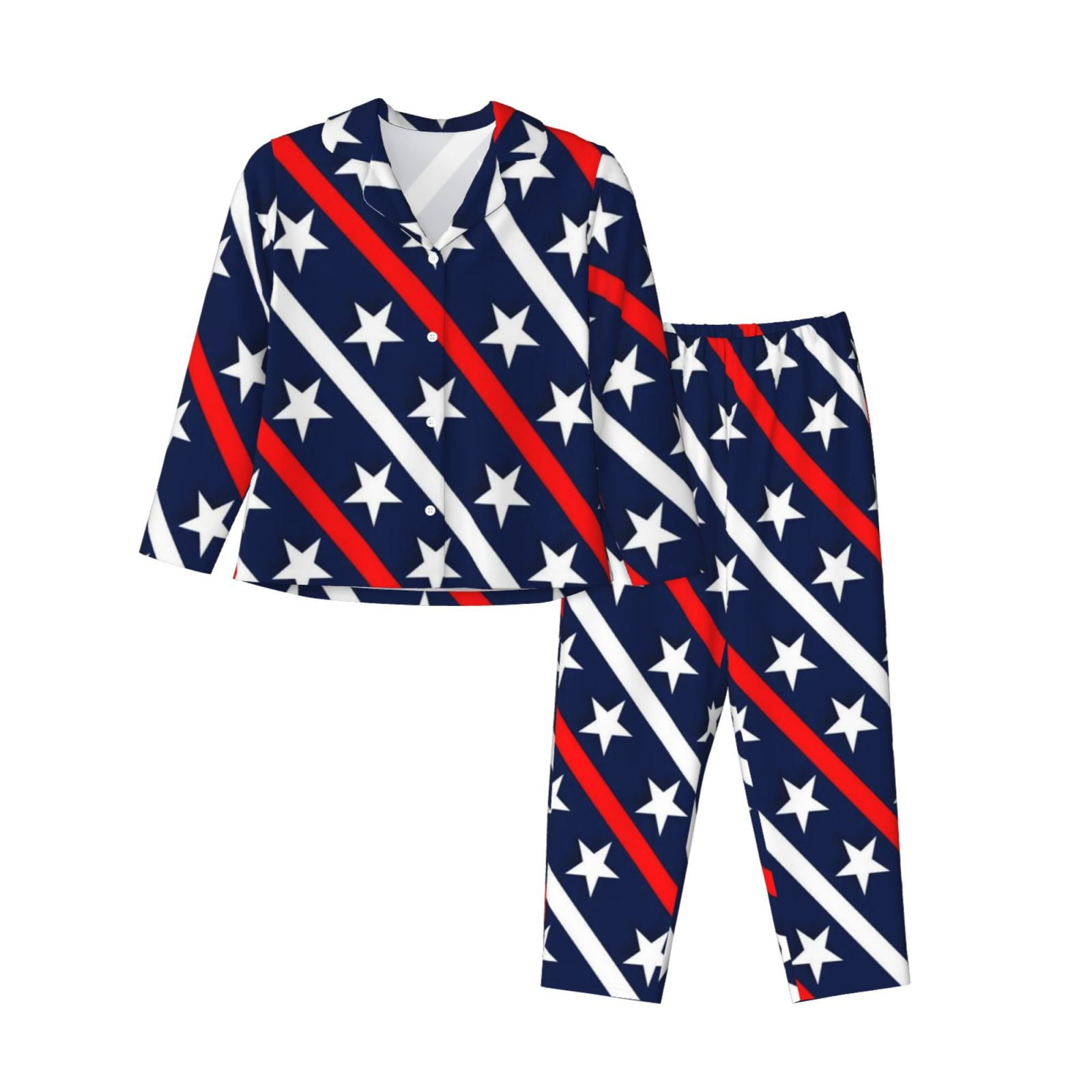 Daiia Patriotic Star for Women's Long-Sleeved Pajama Set – Soft ...