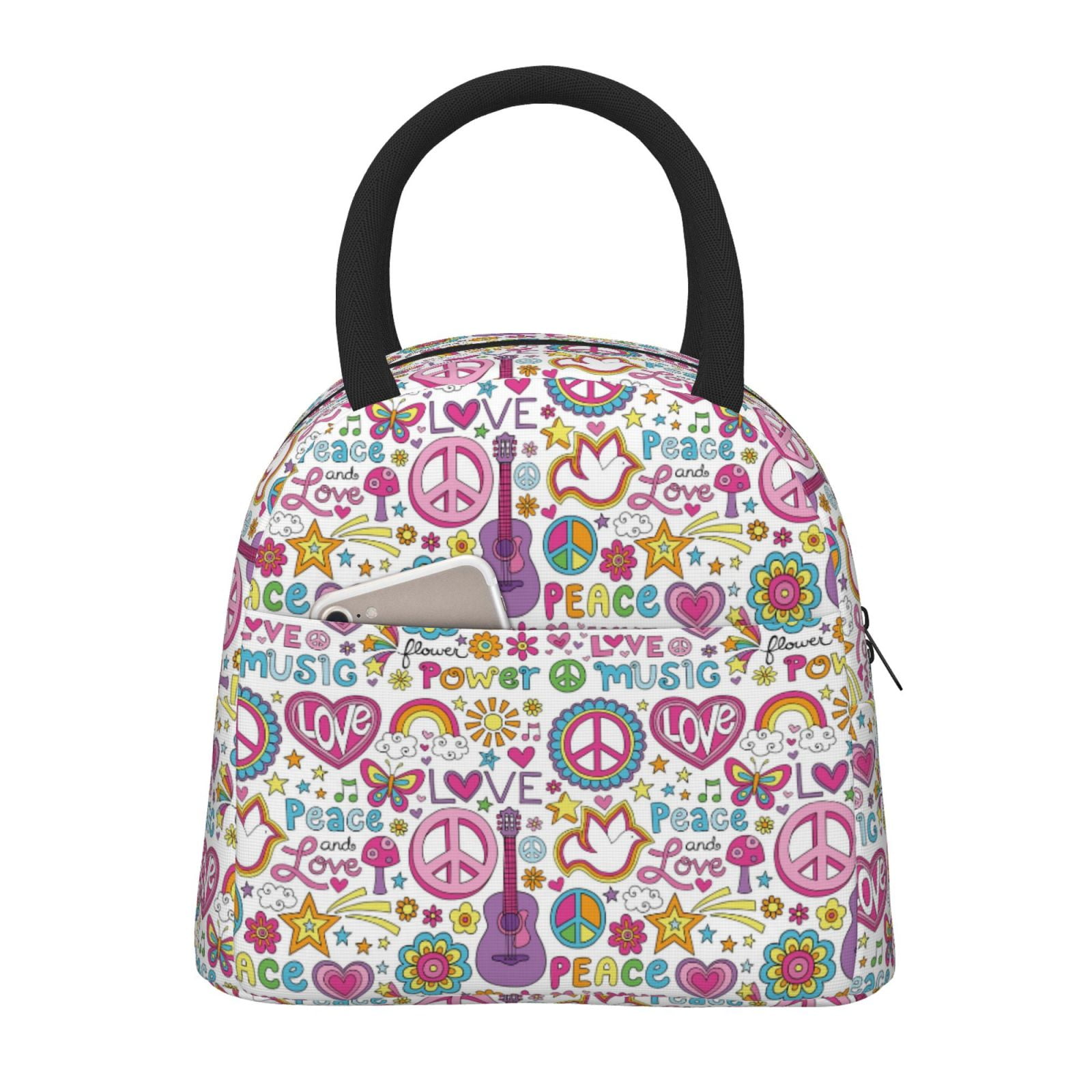 Daiia Peace Love and Dove Flower Power Pattern Lunch Bag , Insulated ...