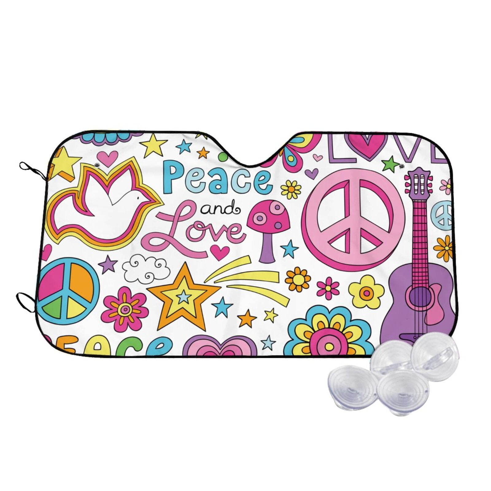 Daiia Peace Love and Dove Flower Power Windshield Sun Shade for Car SUV ...