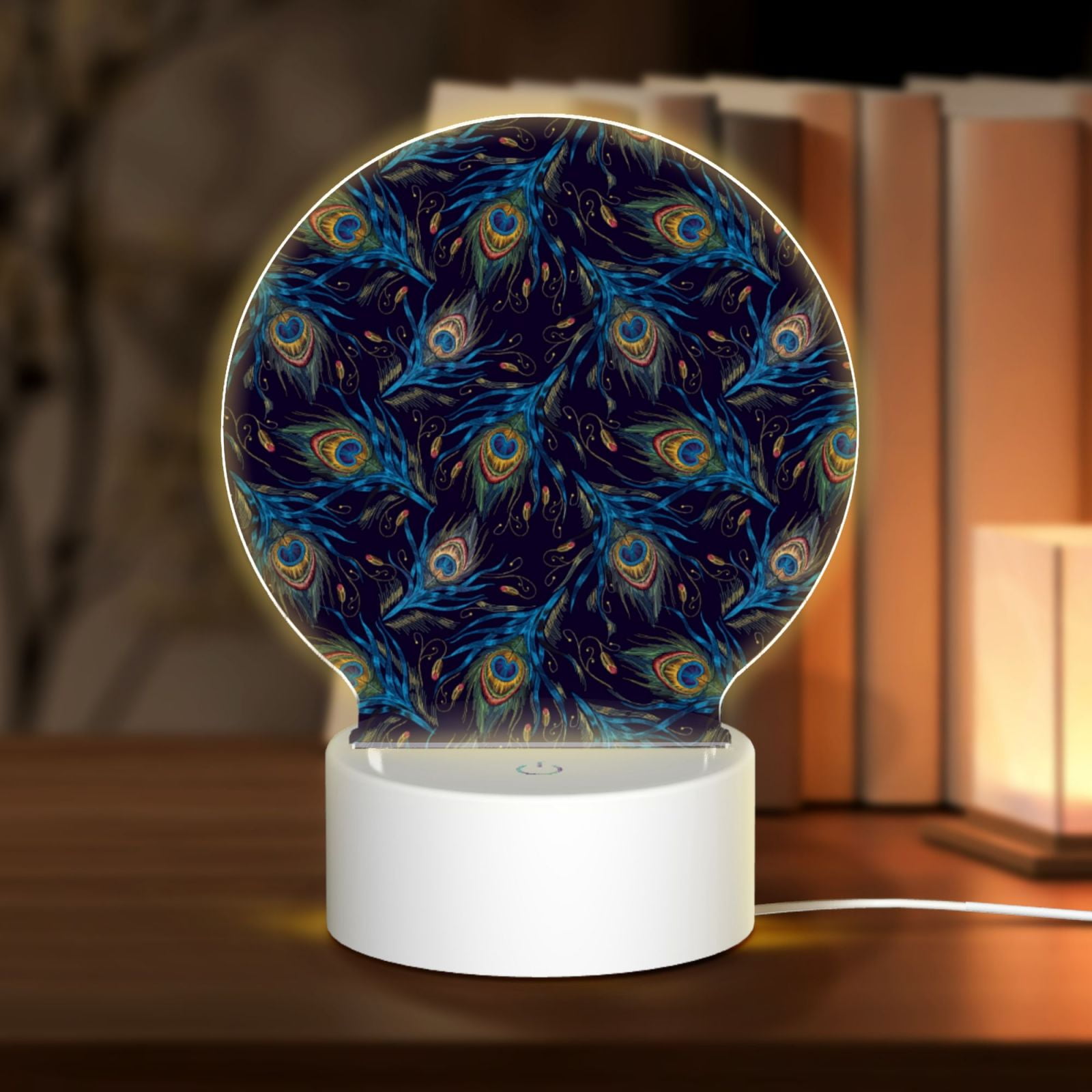 Daiia Peacock Feathers Pattern Acrylic Night Light, LED Touch Light ...