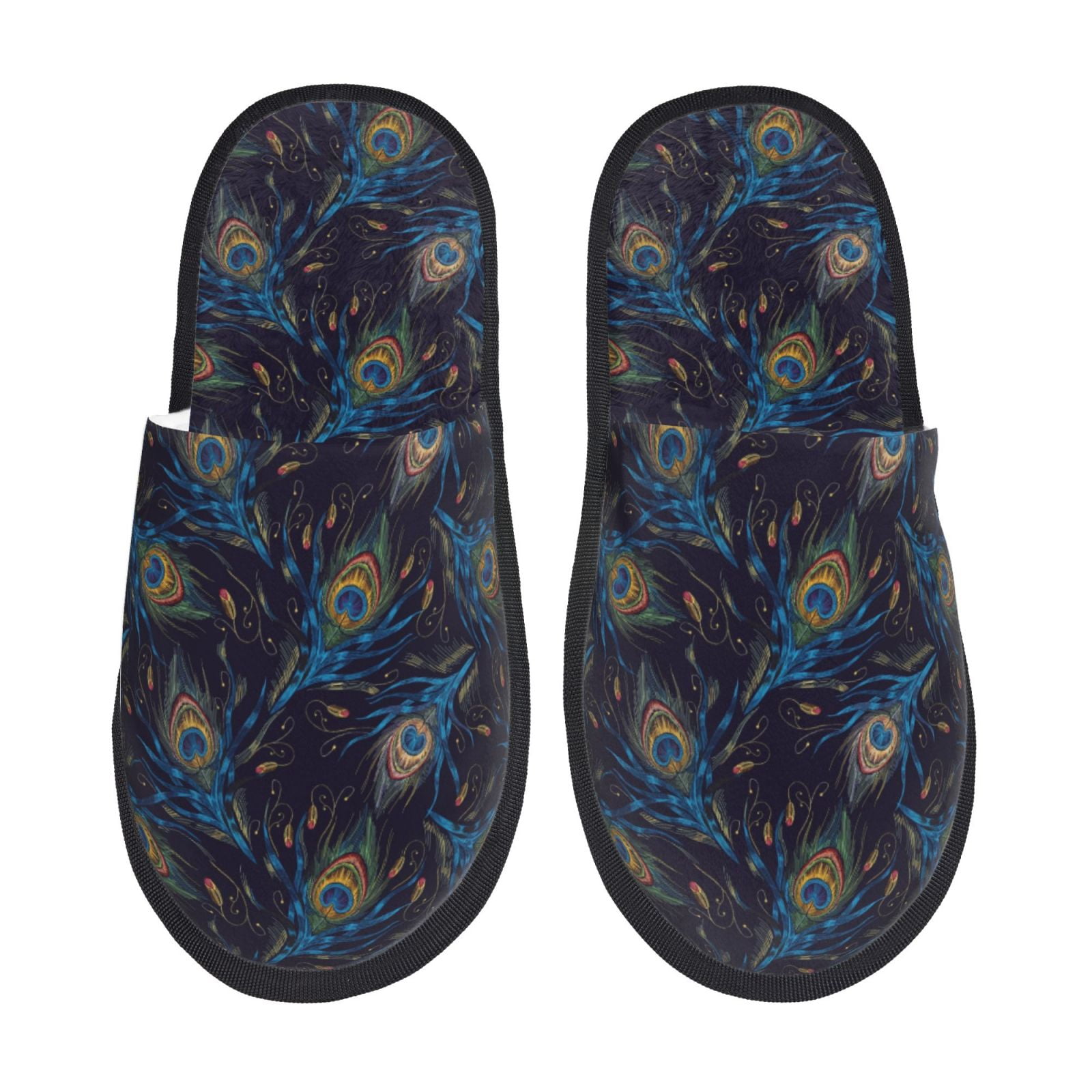 Daiia Peacock Feathers Pattern Furry Slippers for Women and Men, Soft ...