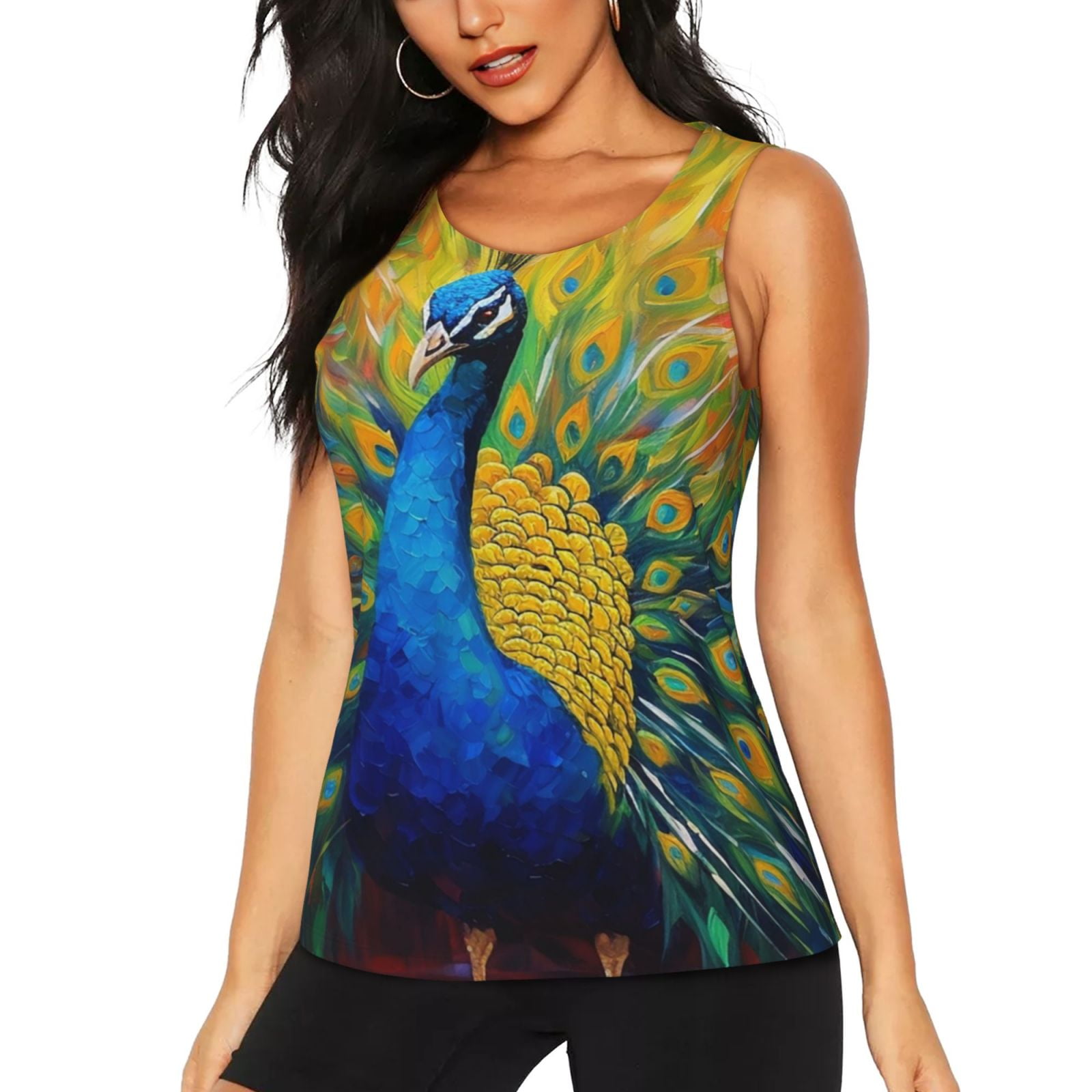 Daiia Peacocks Printed Womens Workout Tops for Women Quick-dry Tank ...
